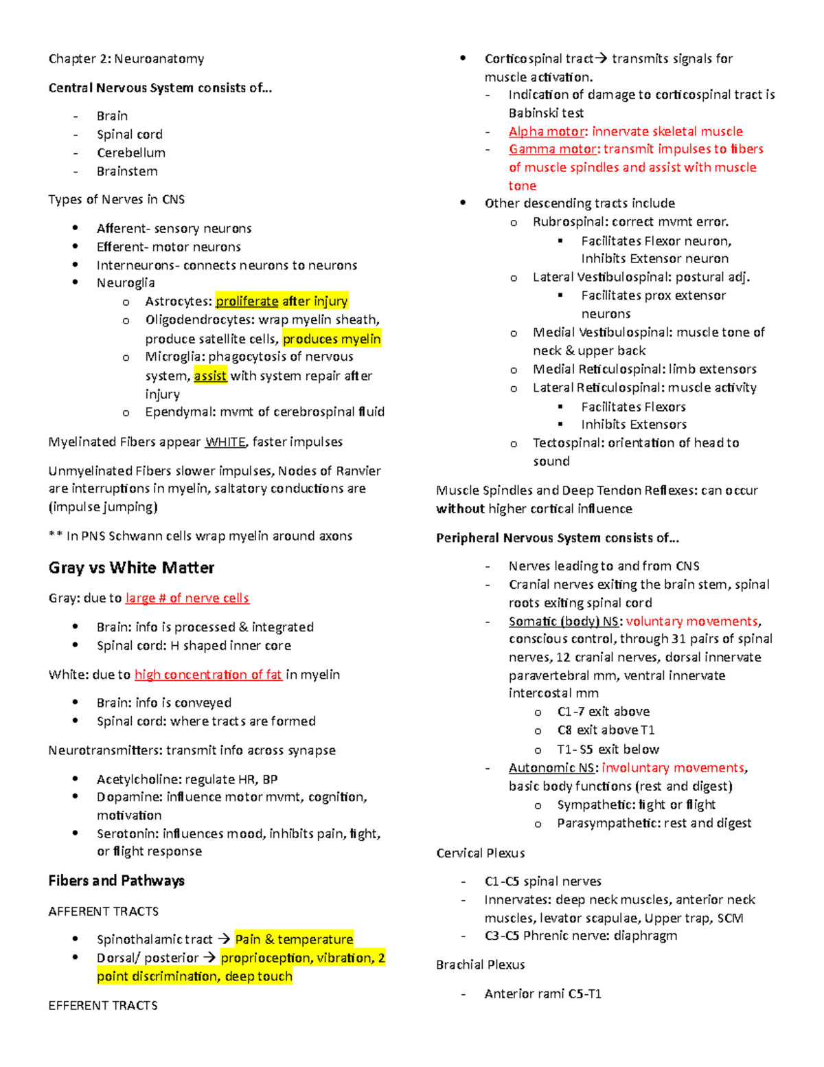 Unit 1 Review - Study Guide over neuroanatomy - Chapter 2: Neuroanatomy ...