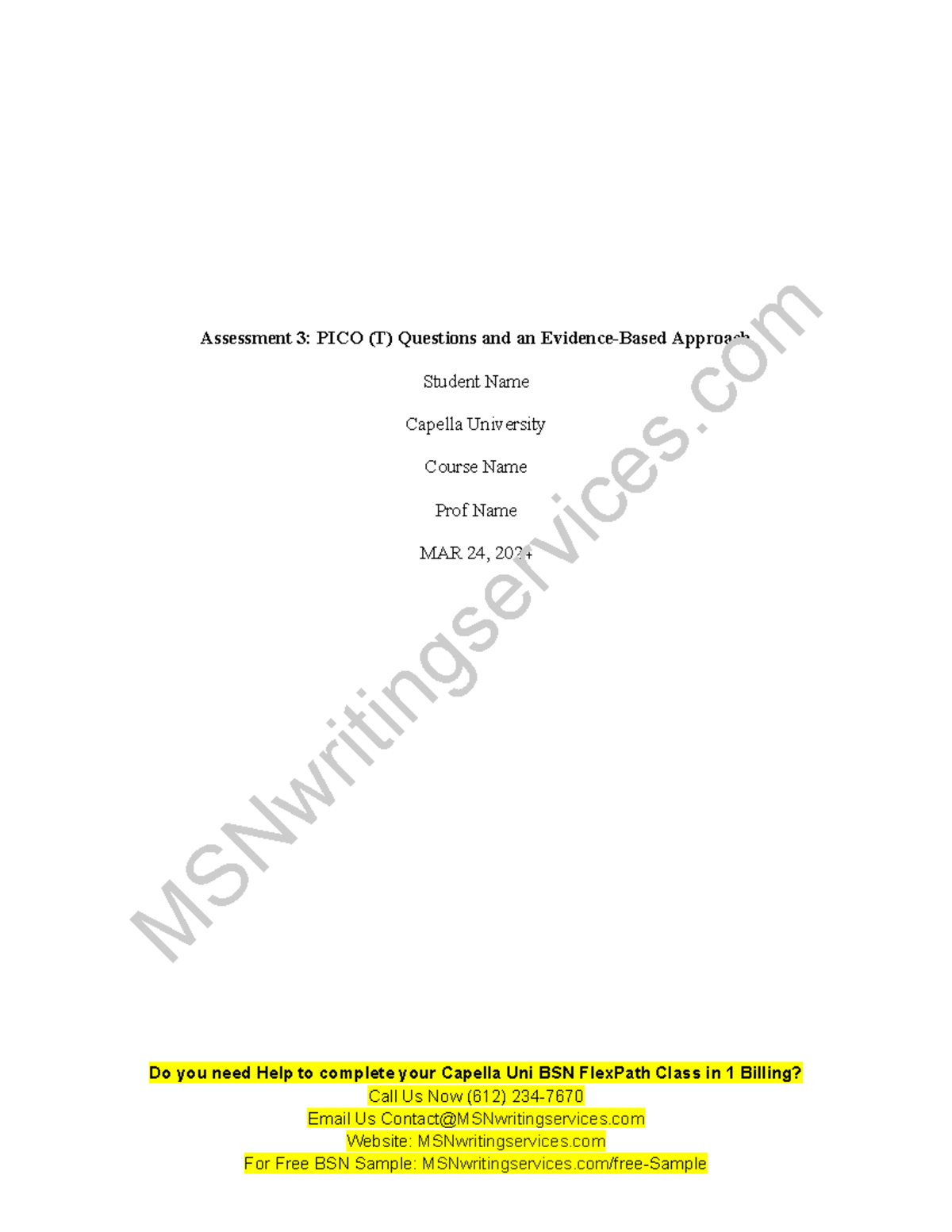 Nurs fpx 4030 assessment 3 pico t questions and an evidence based ...