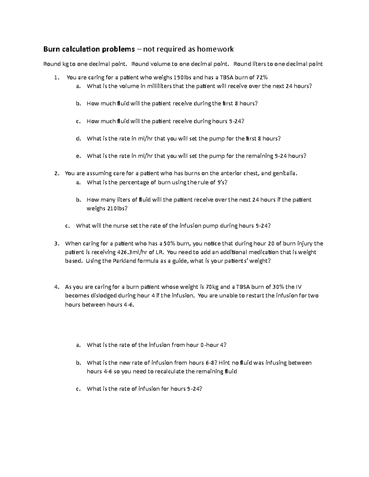 Burn claculation problems - student - Burn calculation problems – not ...