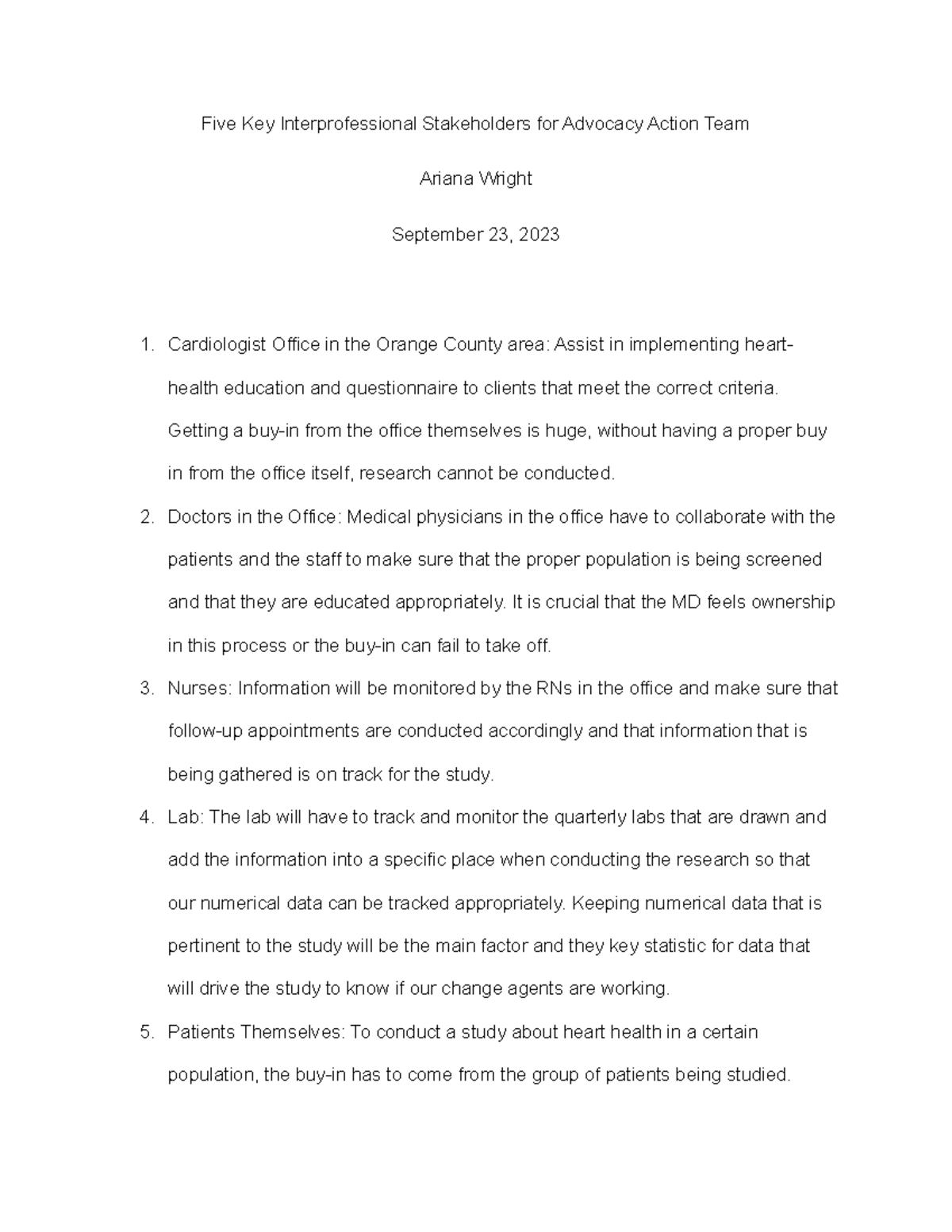 D025 Five Key Interprofessional Stakeholders for Advocacy Action Team ...