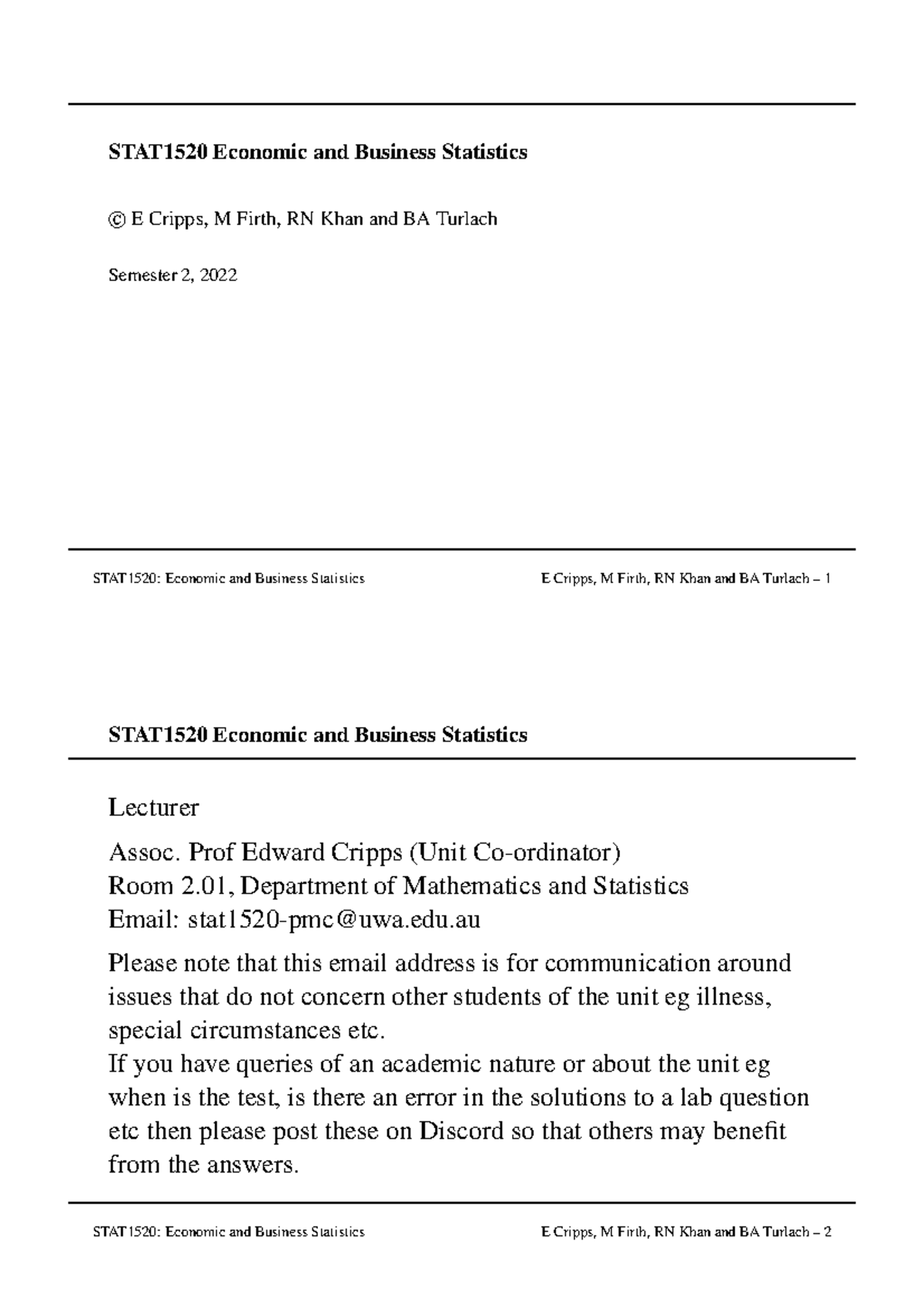 0 - Introduction - unit reader 0 - STAT1520: Economic and Business ...