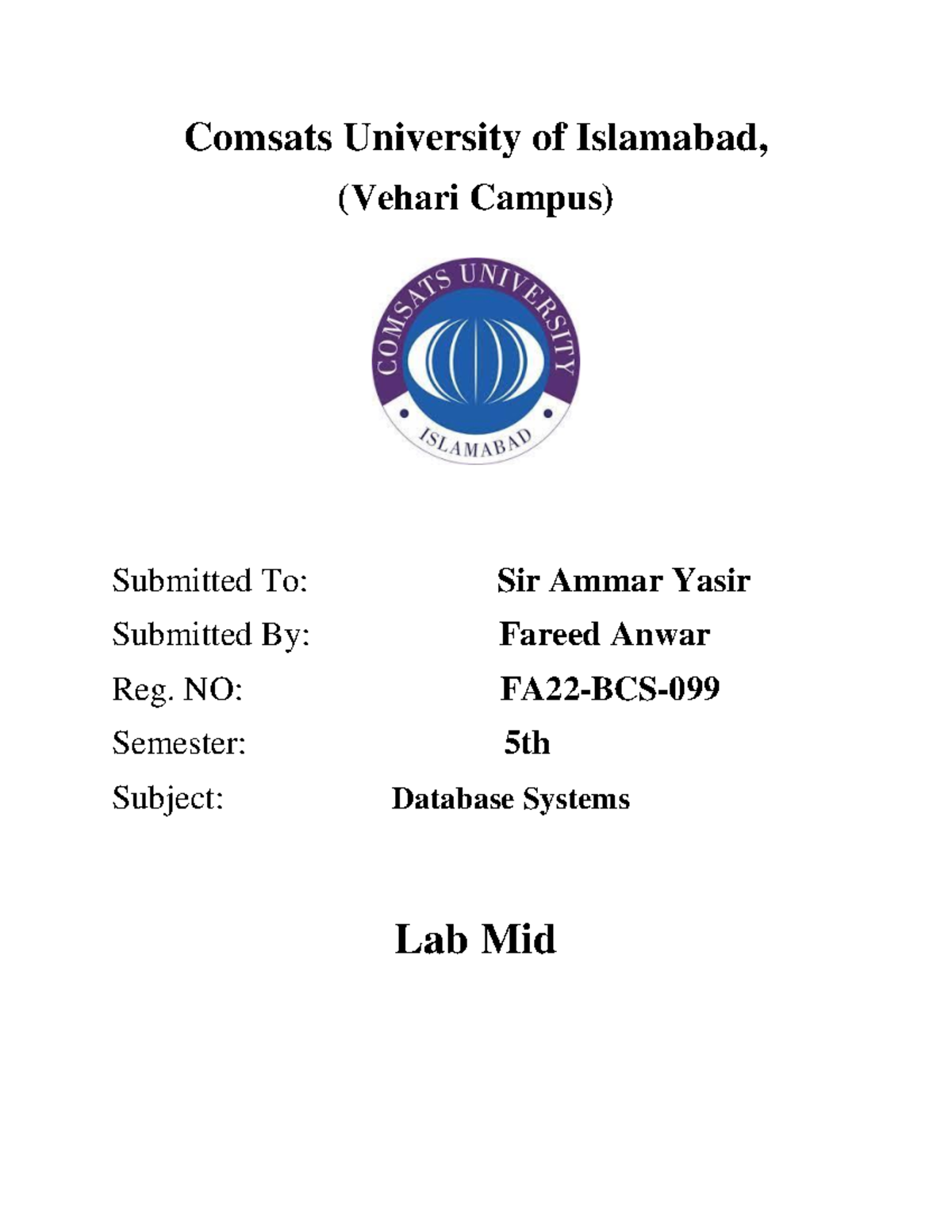 Operating system Lab MID - Comsats University of Islamabad, (Vehari ...