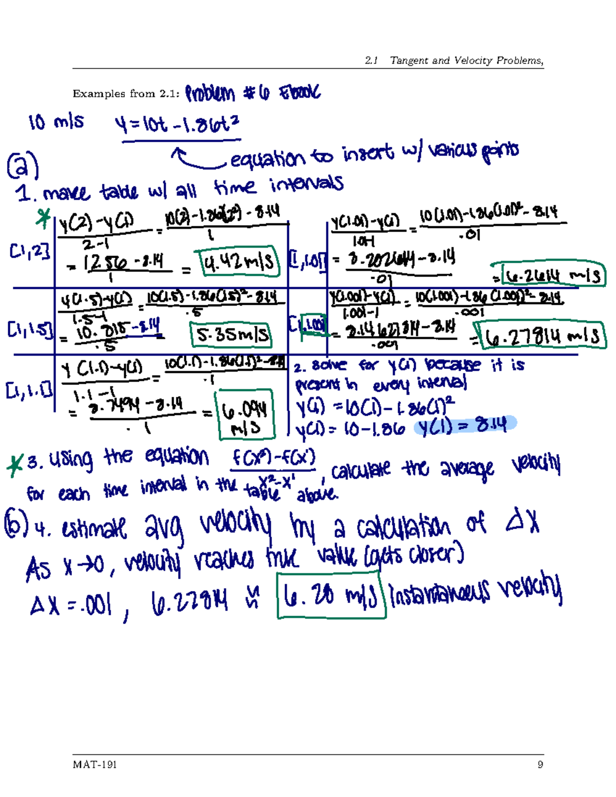 homework for test 1 - 2 Tangent and Velocity Problems, Examples from 2 ...
