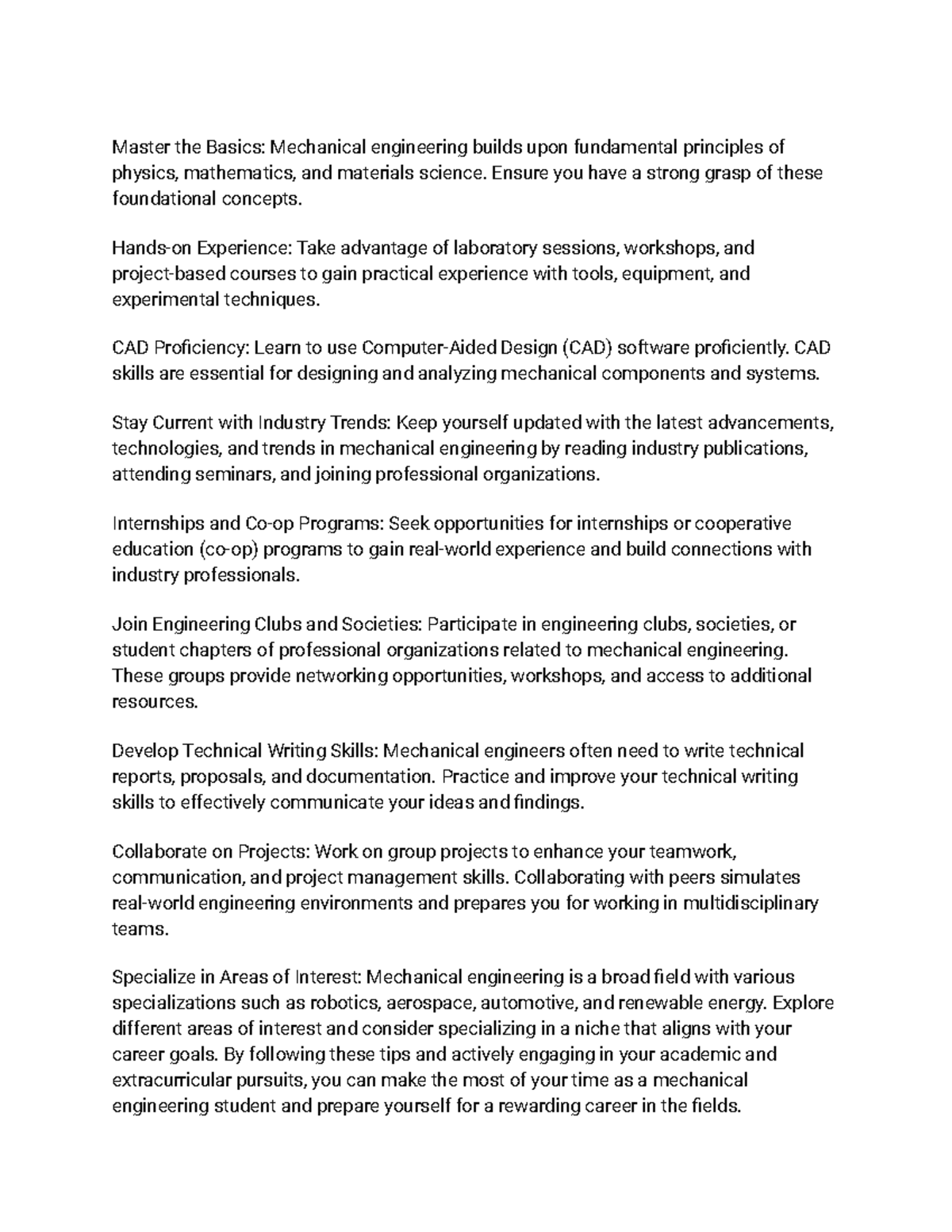 Study tips - Master the Basics: Mechanical engineering builds upon ...