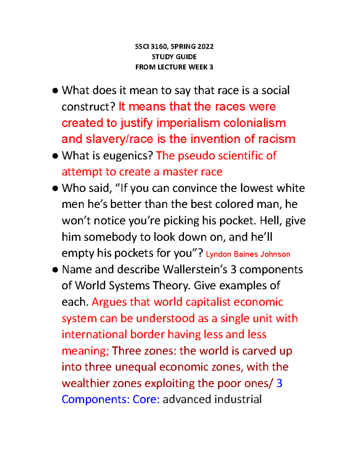 Study guide Lecture 3 - SSCI 3160, SPRING 2022 STUDY GUIDE FROM LECTURE ...