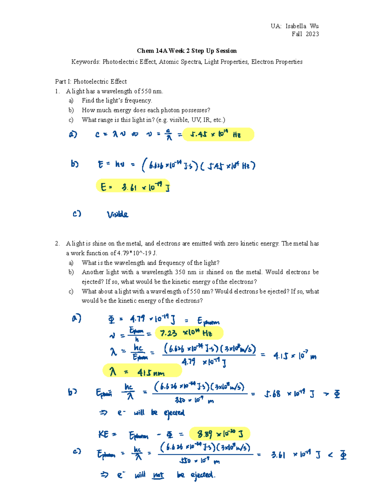 [Answer] Chem 14A F23 Week 2 Step Up - Isabella - UA: Isabella Wu Fall ...