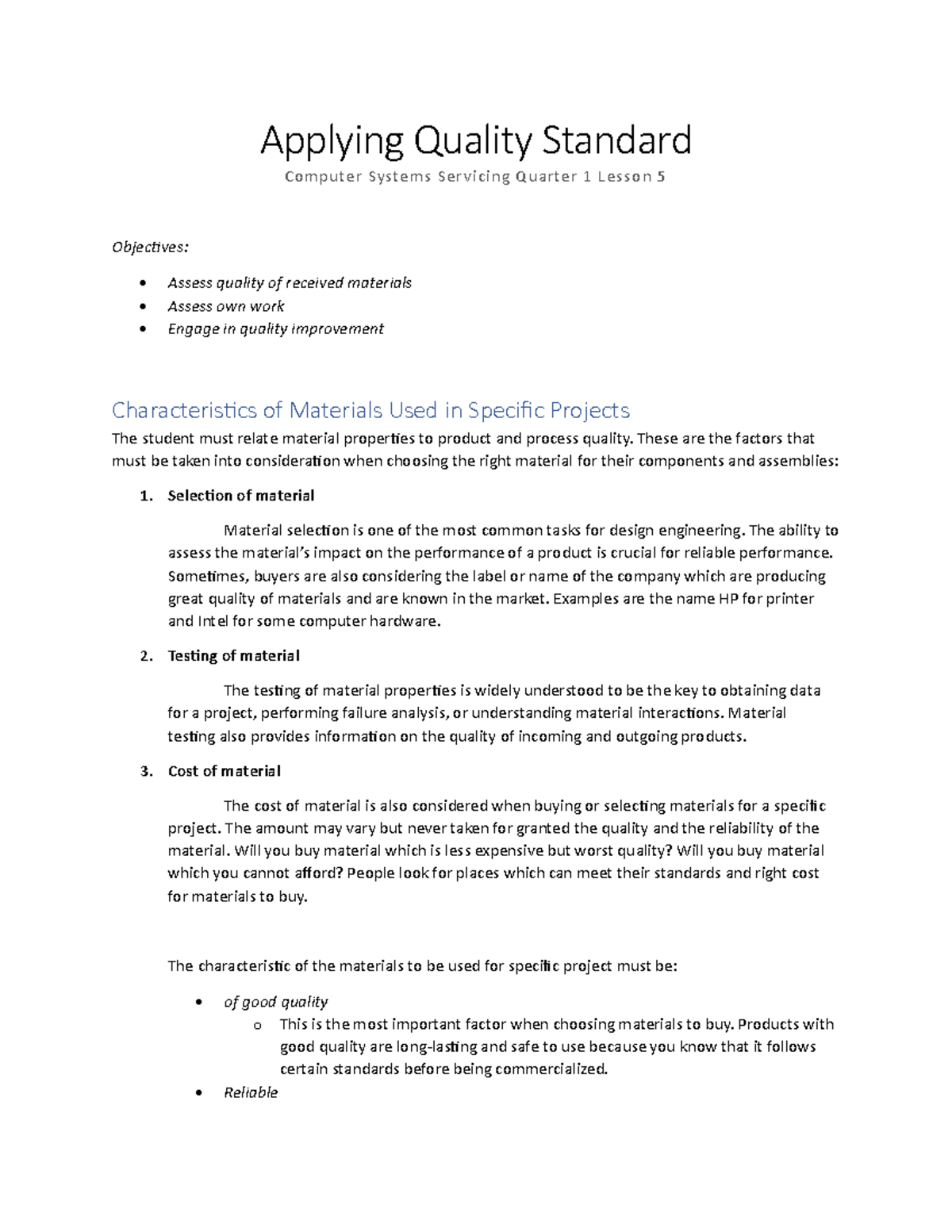 Computer-Hardware-Servicing-Q1L5-Apply-Quality-Standards - Applying ...