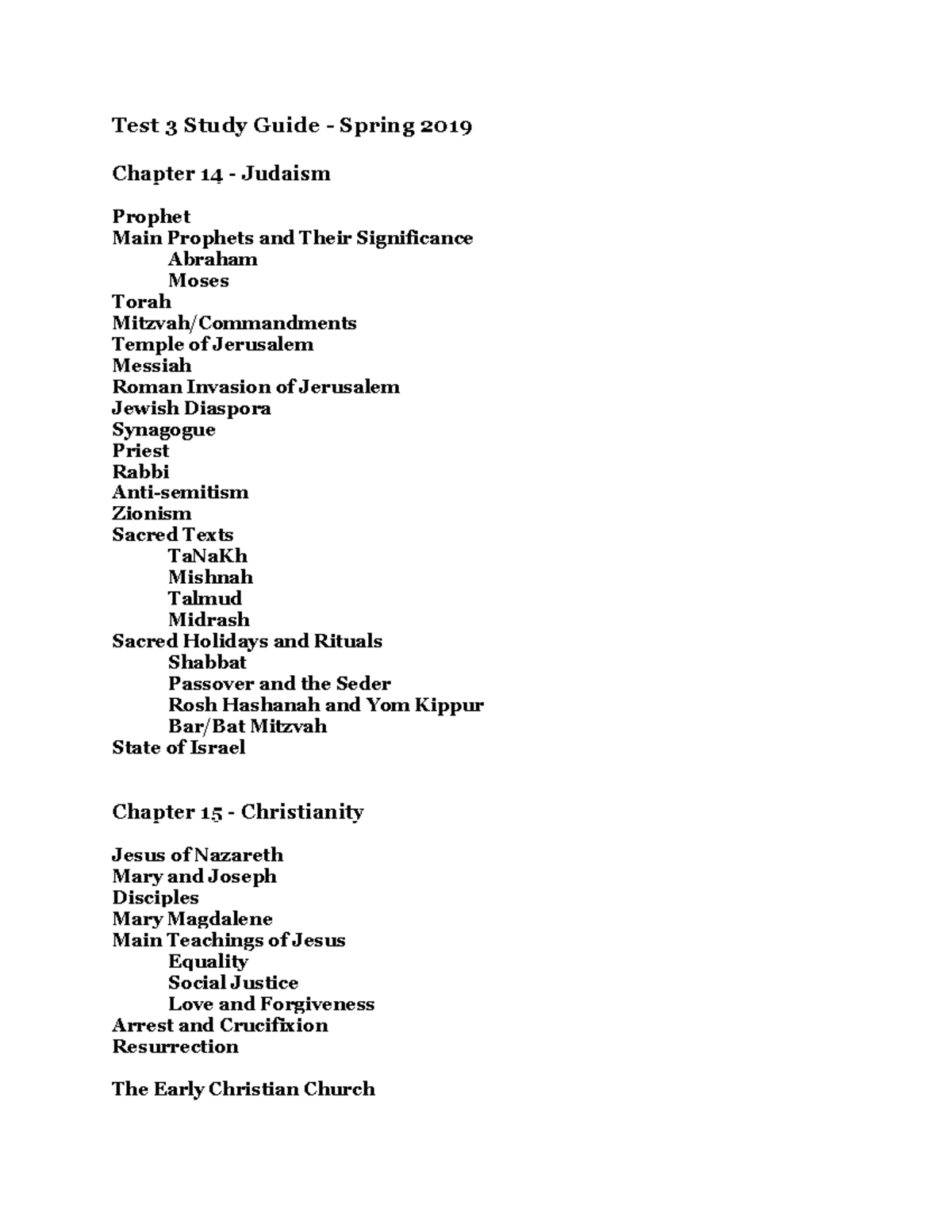 Test 3 Study Guide, Spring 2019 - Test 3 Study Guide - Spring 2019 ...