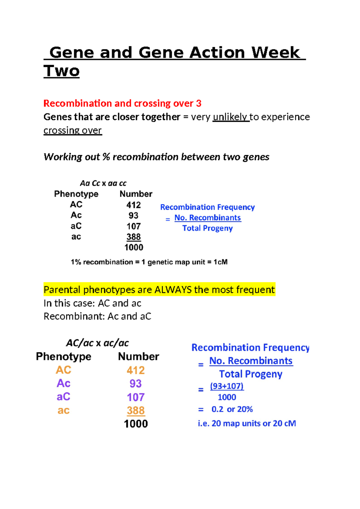Week Two - Detailed Lecture Notes - Gene and Gene Action Week Two ...