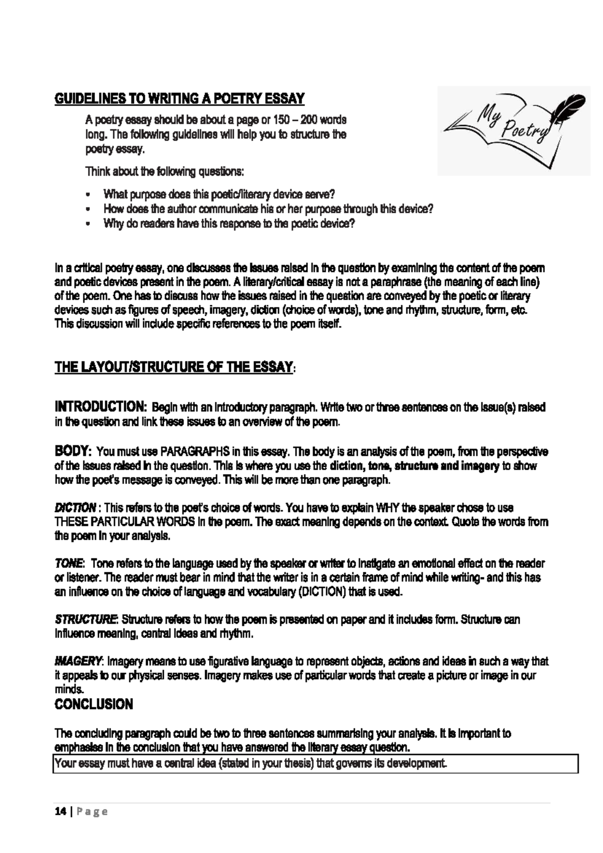 Poetry-essay-writing - GUIDELINES TO WRITING A POETRY ESSAY A poetry ...