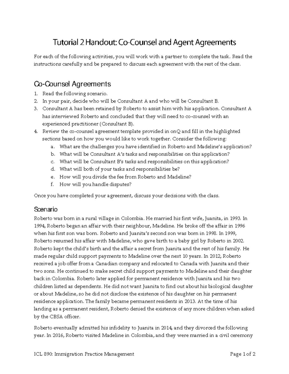 ICL890 Tutorial 2 Agreements Handout - ICL 890: Immigration Practice ...