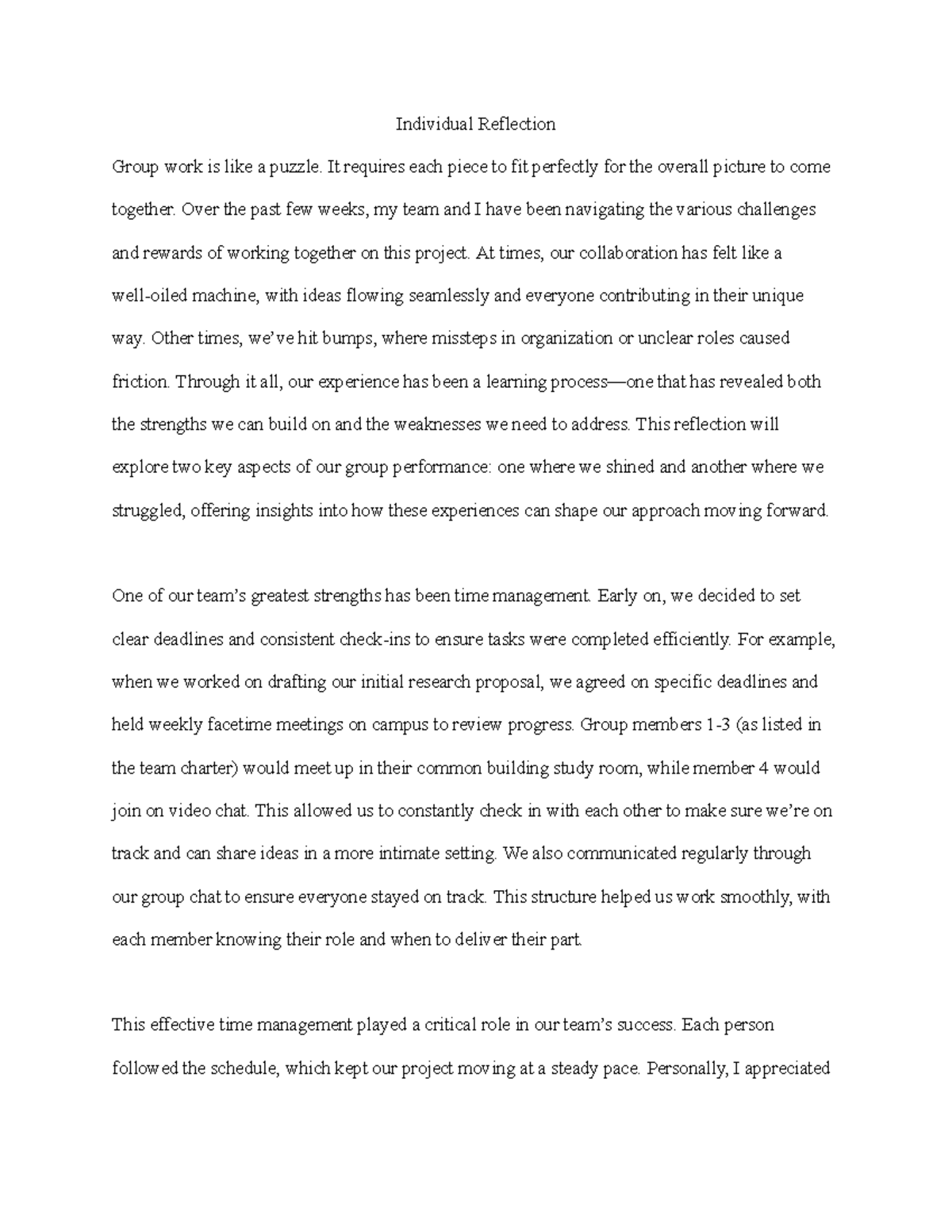 Individual Reflection - Individual Reflection Group work is like a ...