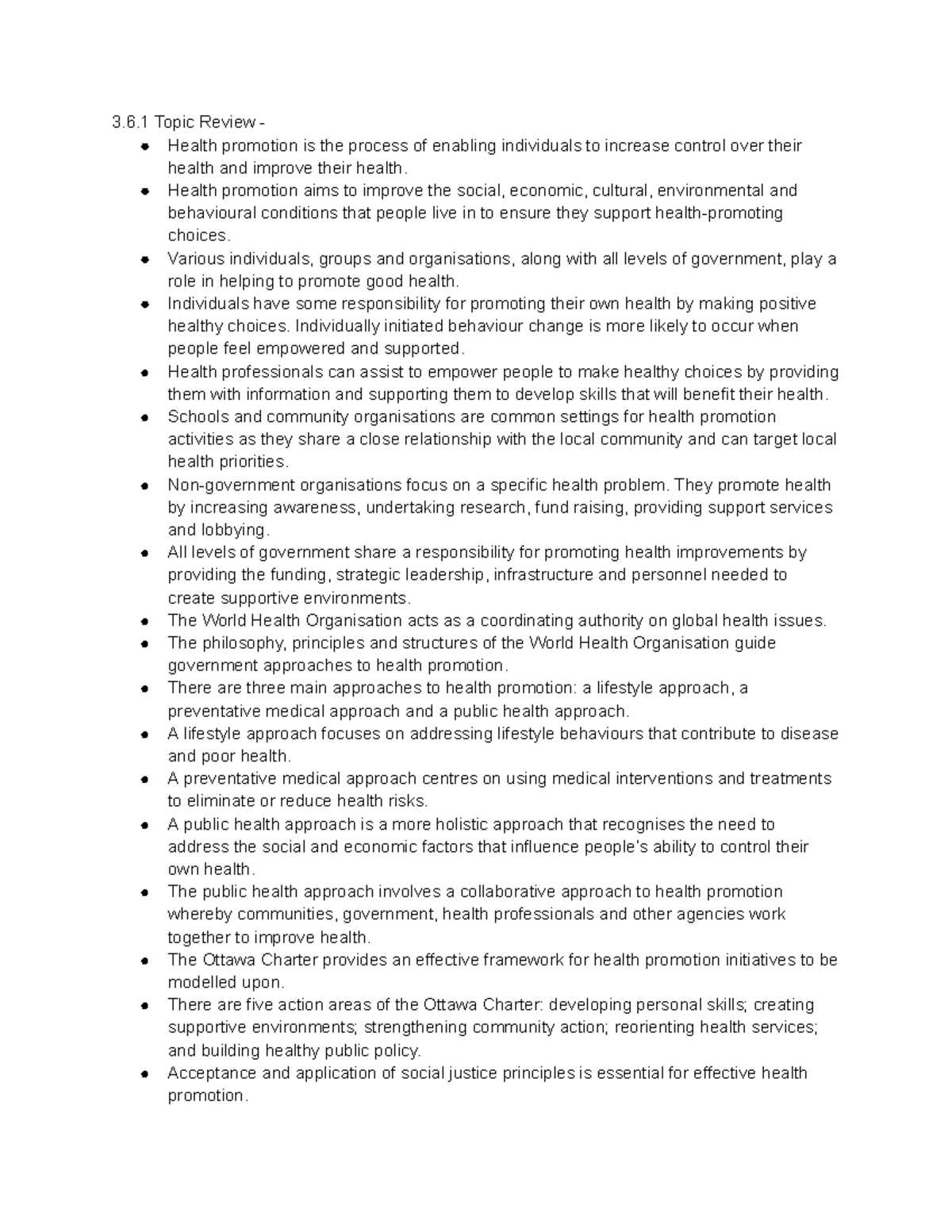 PDH summary - 3.6 Topic Review - Health promotion is the process of ...