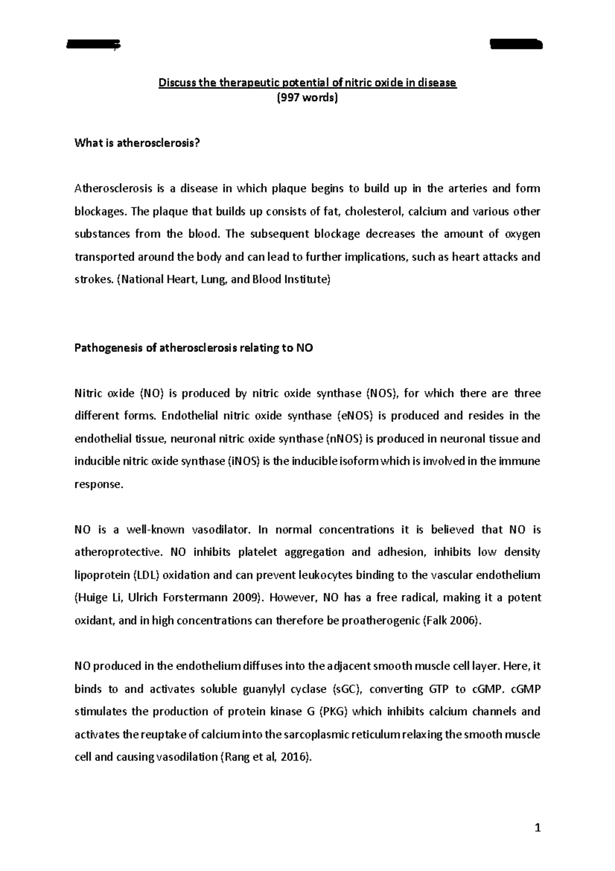 Essay example 2 - Copy - Discuss the therapeutic potential of nitric ...