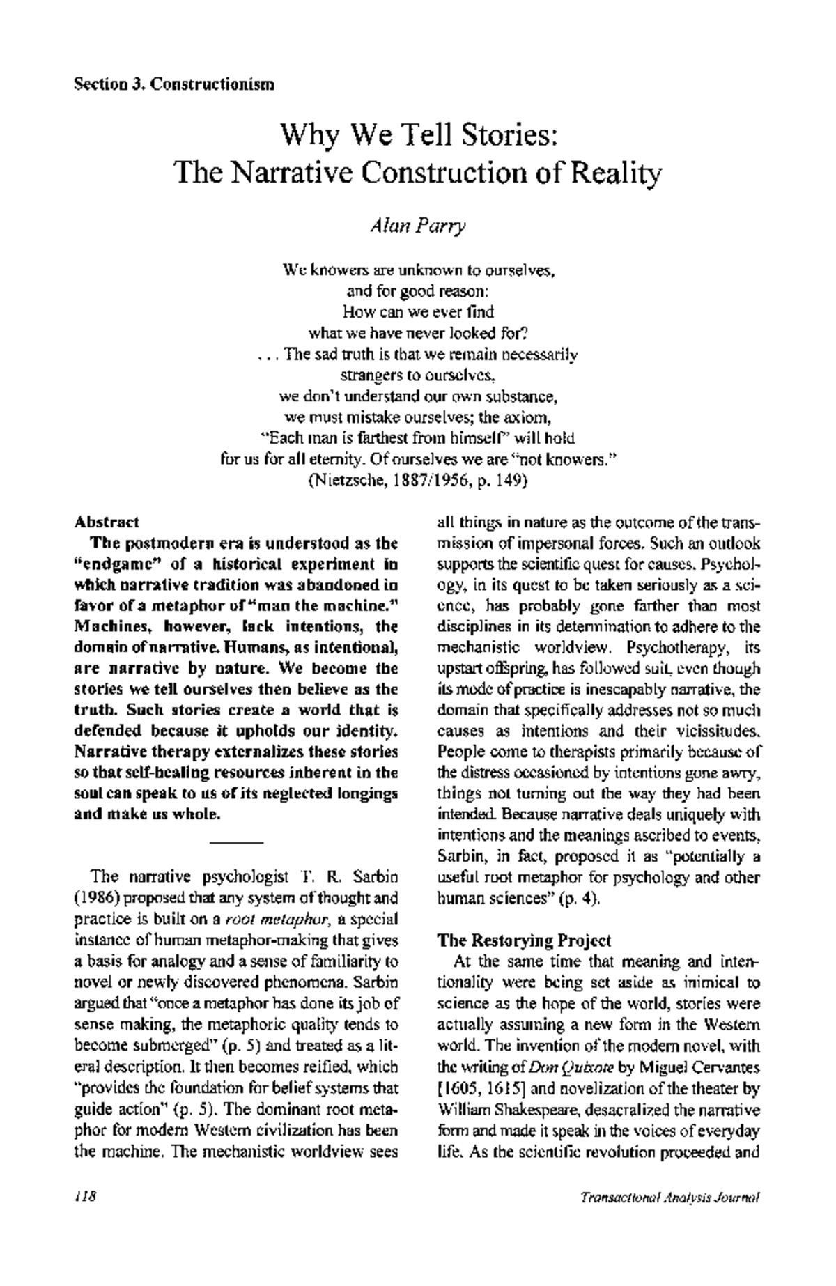 Why We Tell Stories The Narrative Constr - Section 3. Constructionism ...