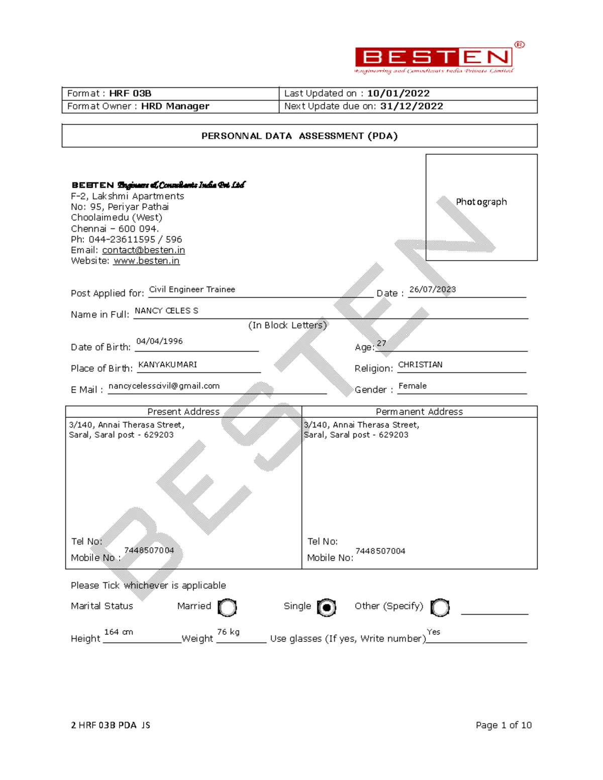 PDA FORM FOR Experience - Artificial intelligence - Studocu