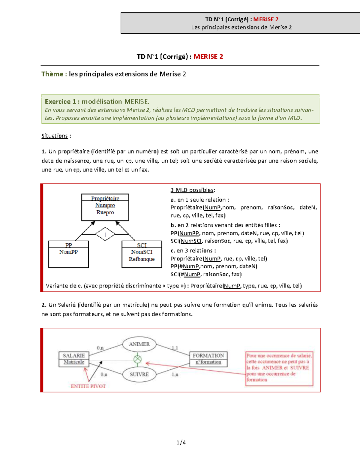 TP N°1 - Les principales extensions de Merise 2 - SLAM3 - Conception de BD Les principales - Studocu