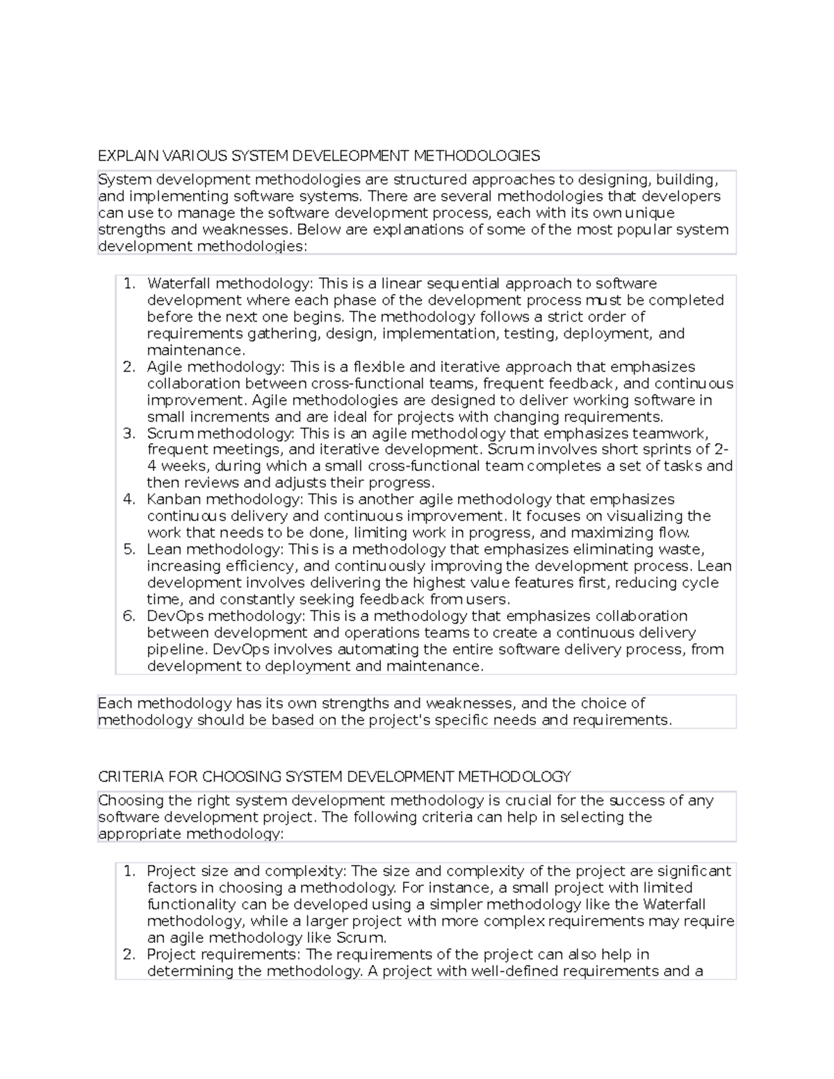 System Implementation Strategies - EXPLAIN VARIOUS SYSTEM DEVELEOPMENT METHODOLOGIES System ...