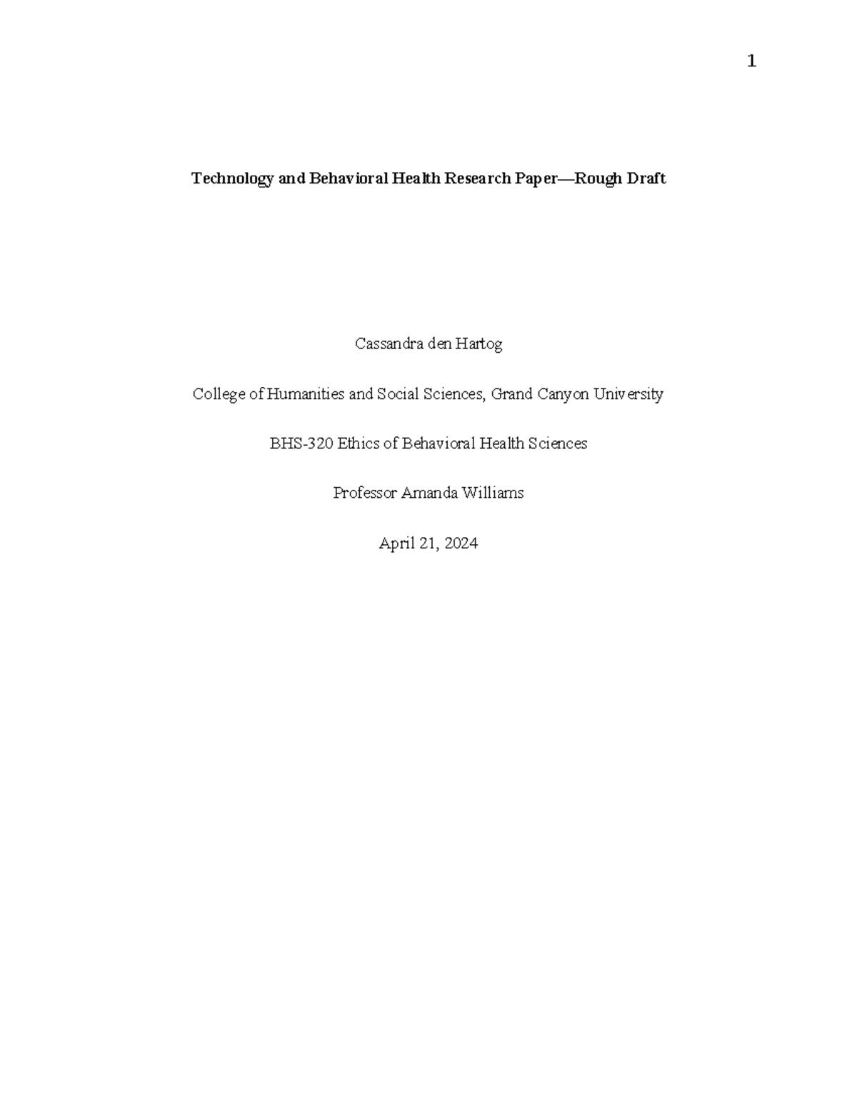 BHS Week 5 - BHS Week 5 Assignment - Technology and Behavioral Health ...