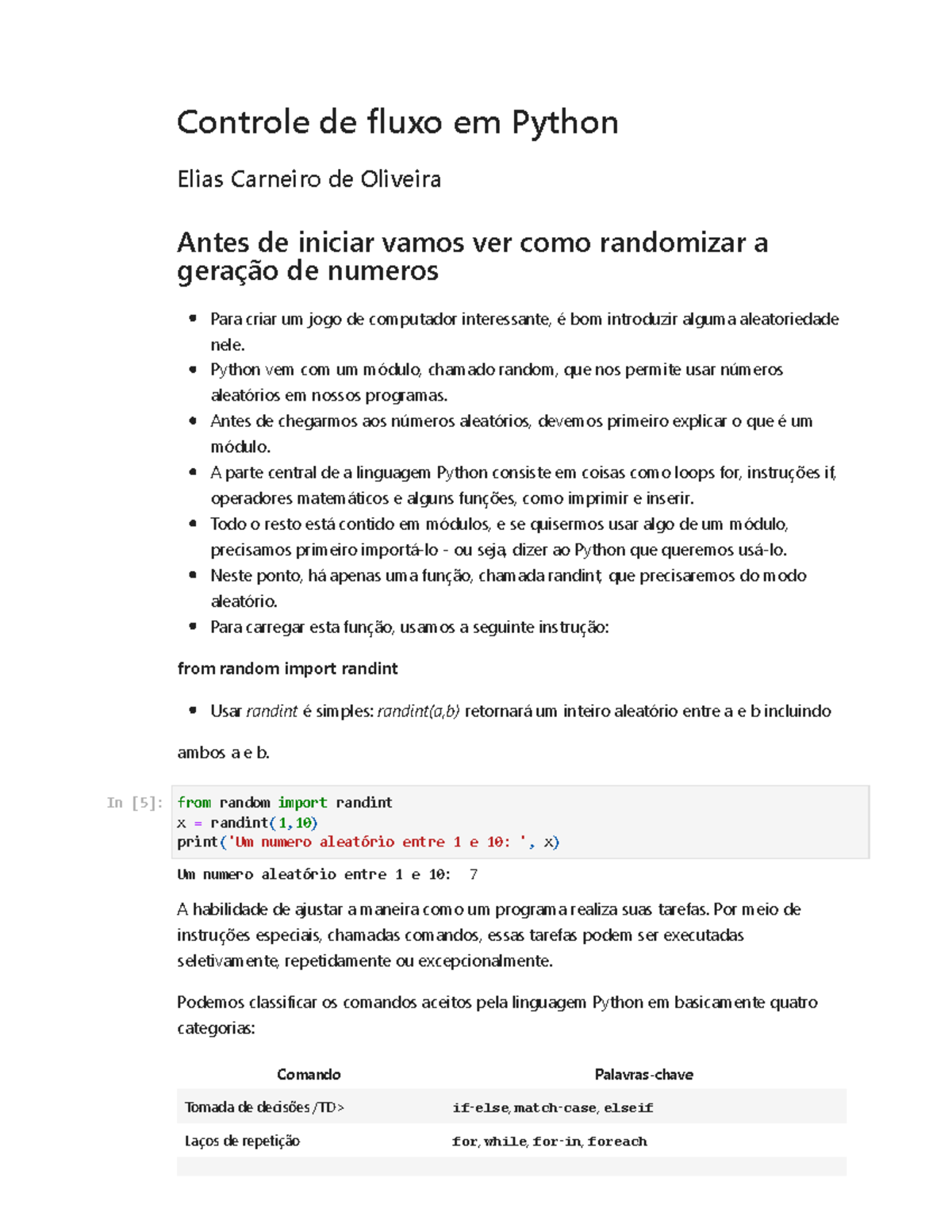 Aula 2 - Controle de Fluxo - Controle de fluxo em Python Elias Carneiro ...