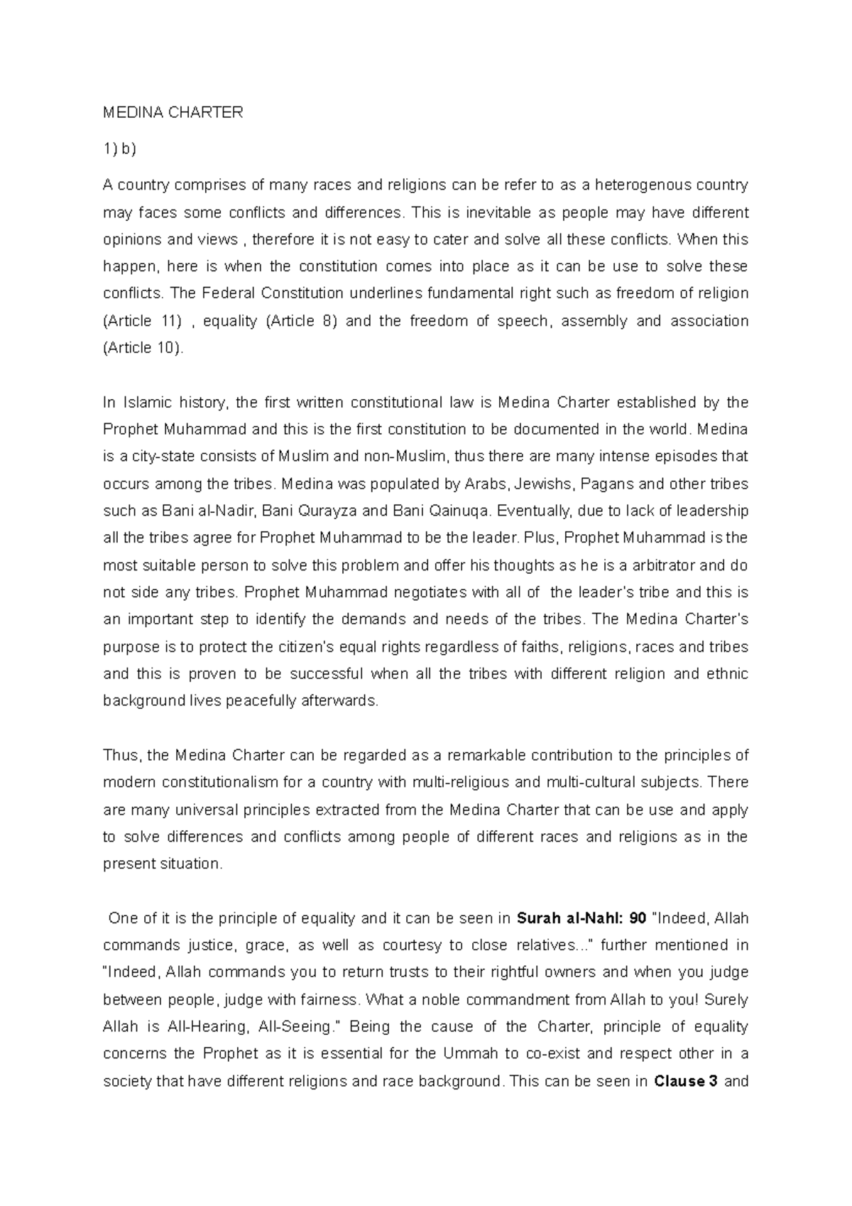 Medina Charter - mandatory assignment - Malaysian Islamic Legal System ...