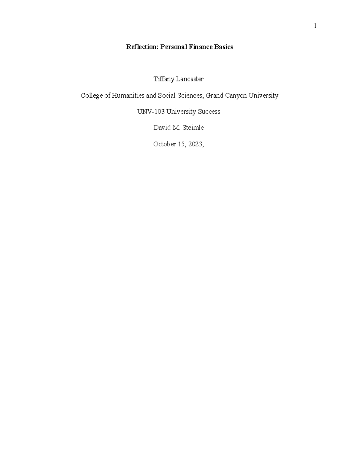 Reflection Personal Finance Basics - Reflection: Personal Finance ...