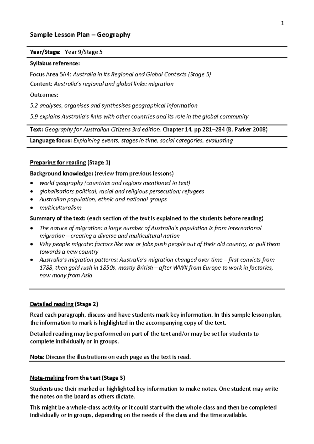 Geography sample lesson plan - 1 Sample Lesson Plan – Geography Year ...