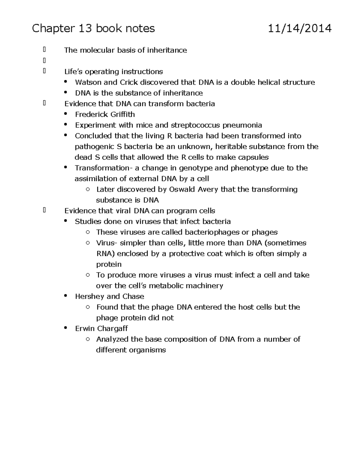 Unit 4 book notes - unit 4 note - Chapter 13 book notes 11/14/2014 The ...