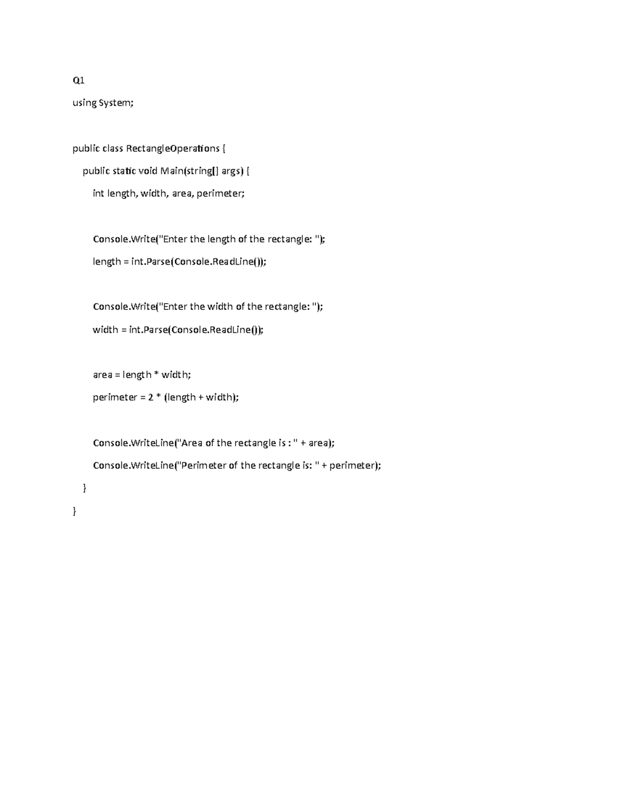 Q1 - Answers to the coding - Q using System; public class ...