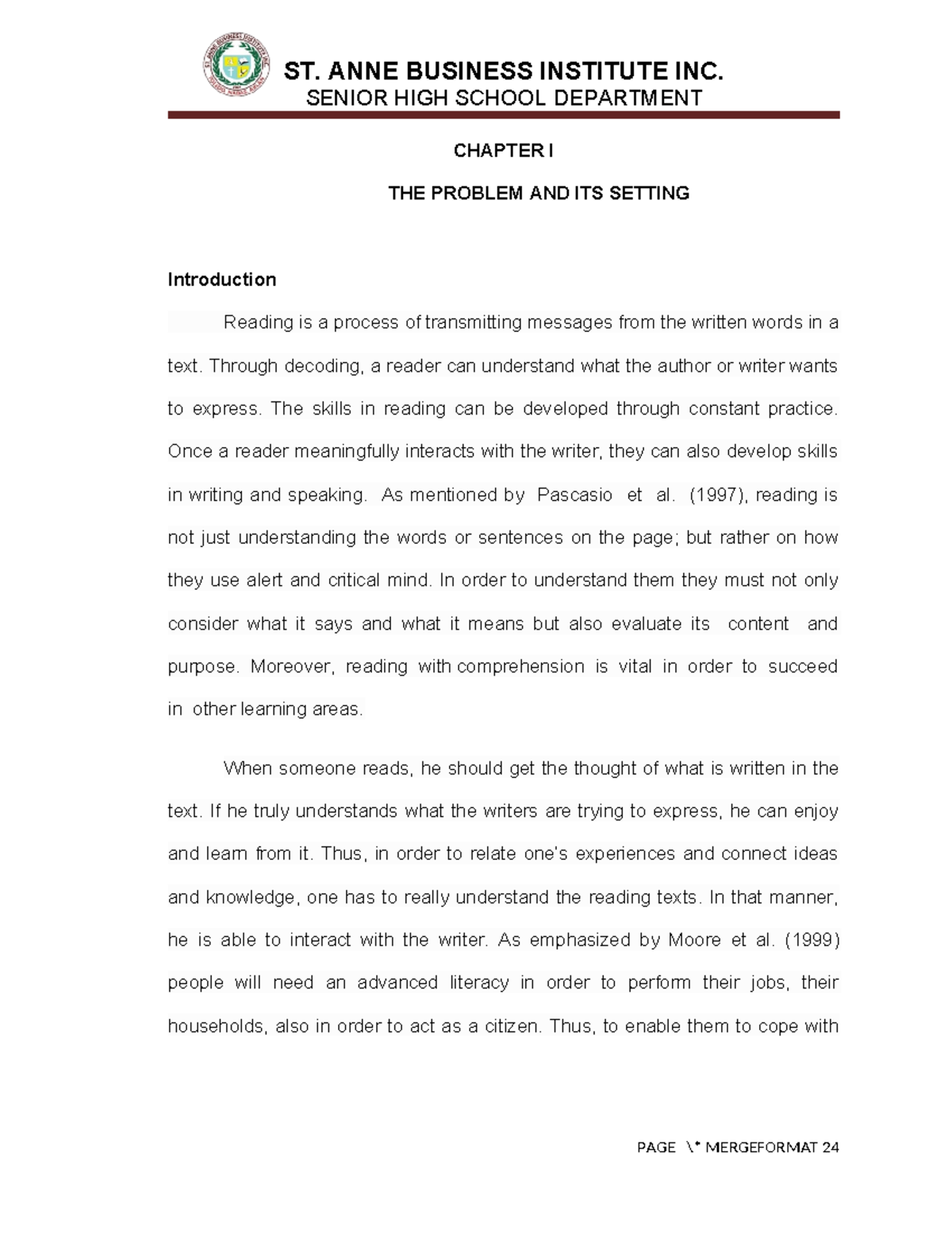 Levels of Reading Comprehension in English of Grade 7 students - SENIOR ...