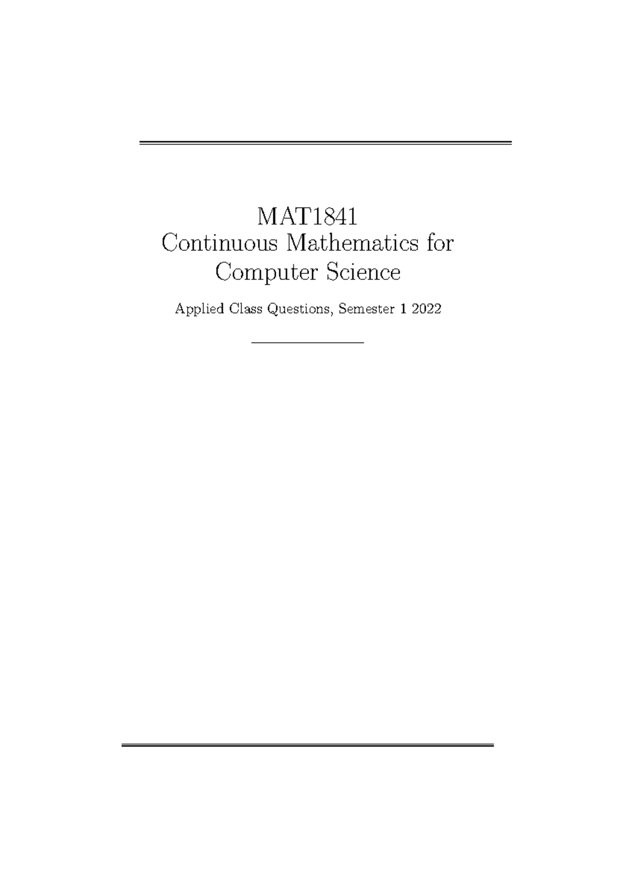 Mat1841 Questions Mat Continuous Mathematics For Computer Science Applied Class Questions