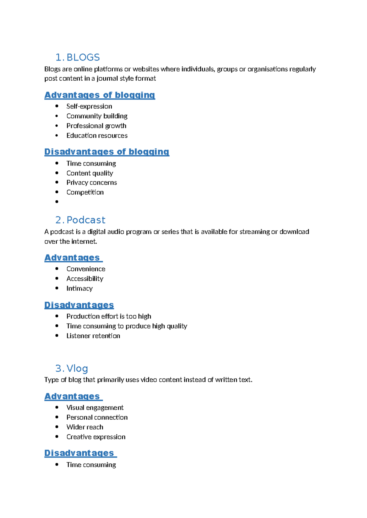 CAT Theory JUNE Revision - 1. BLOGS Blogs are online platforms or ...