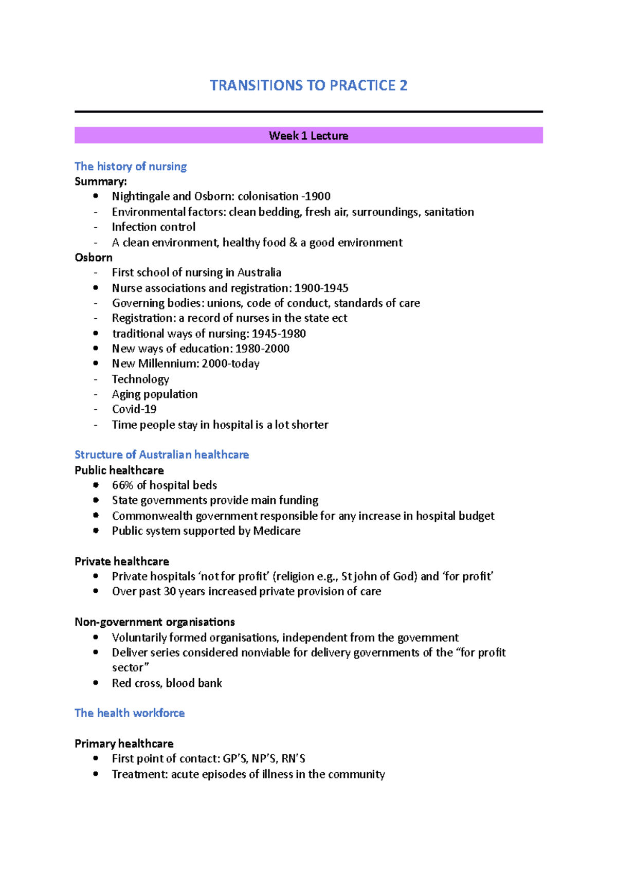 Transitions to Practice 2 notes WK 1 to 8 - TRANSITIONS TO PRACTICE 2 ...