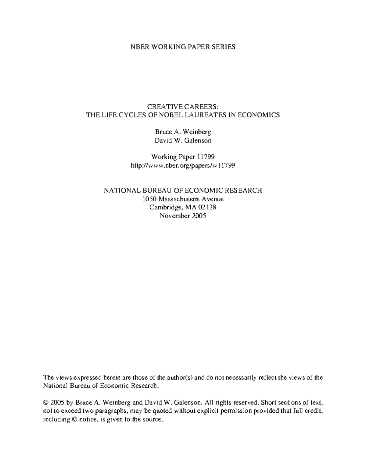 W11799 - yyyy - NBER WORKING PAPER SERIES CREATIVE CAREERS: THE LIFE ...