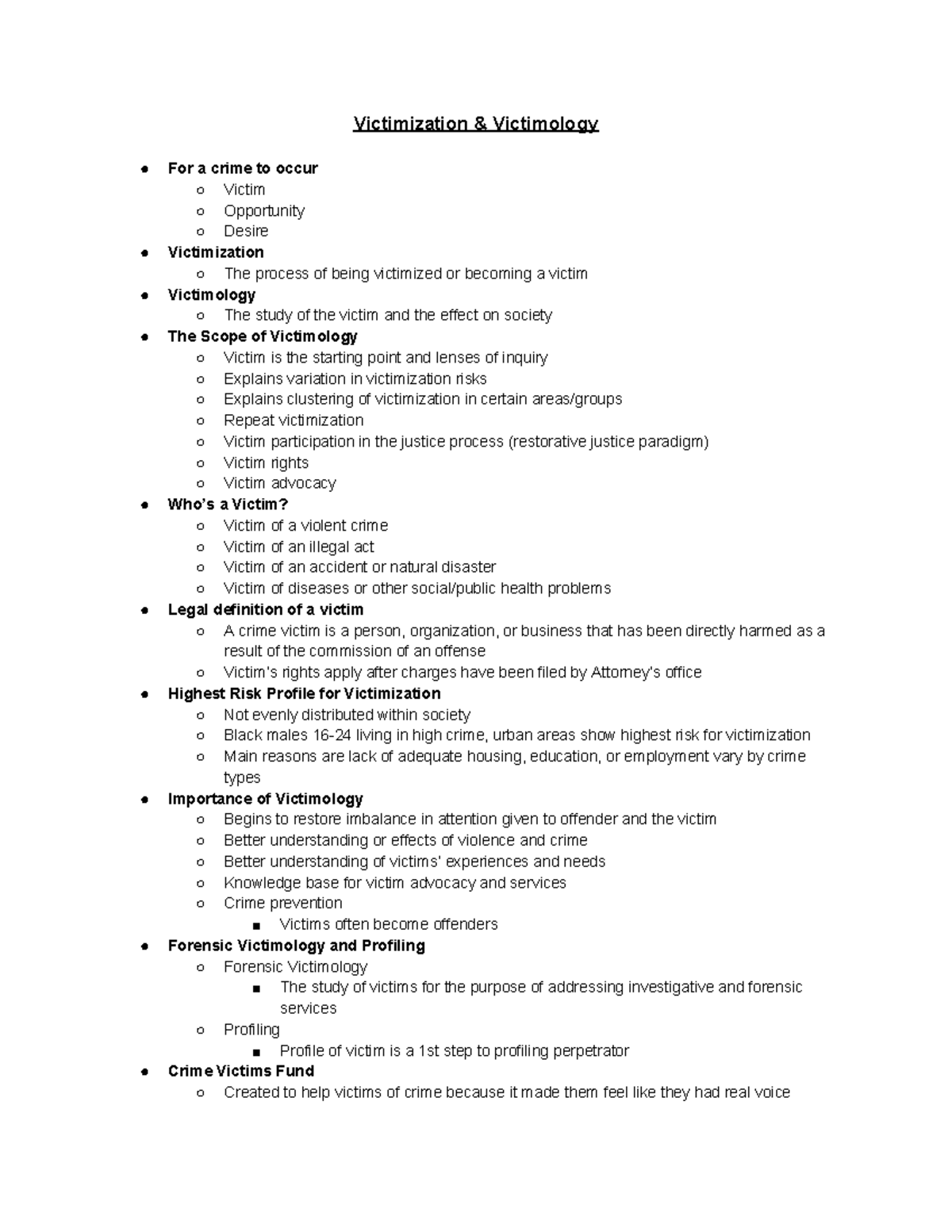 Victimization & Victimology Notes 1 - Victimization & Victimology For a ...