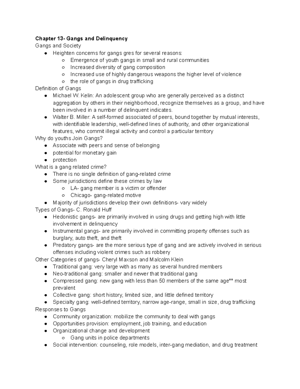 Juvenile Delinquency- Chapter 13 notes Gangs and Delinquency - Chapter ...
