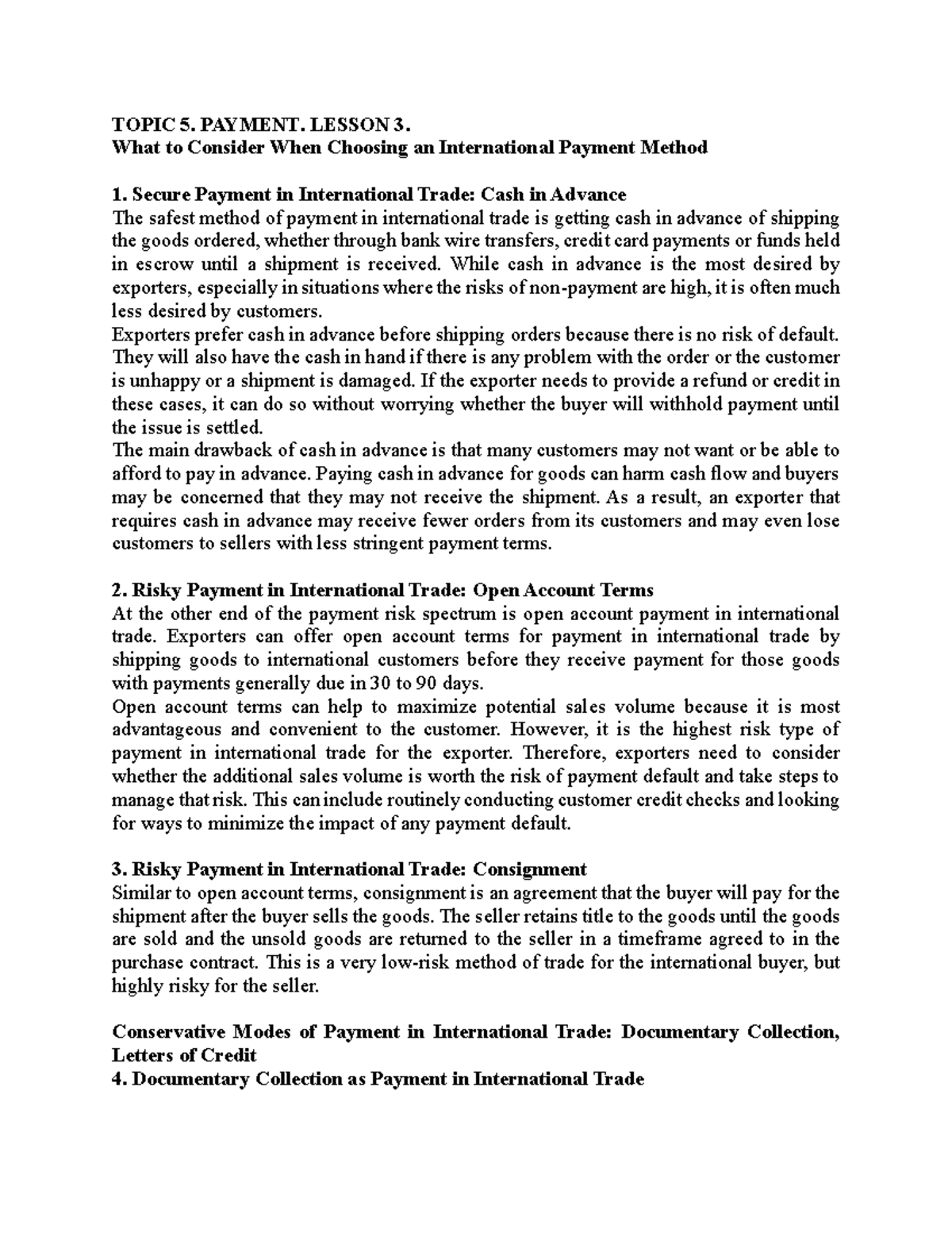 Topic 5. Payment. Lesson 3 - TOPIC 5. PAYMENT. LESSON 3. What to Consider When Choosing an - Studocu