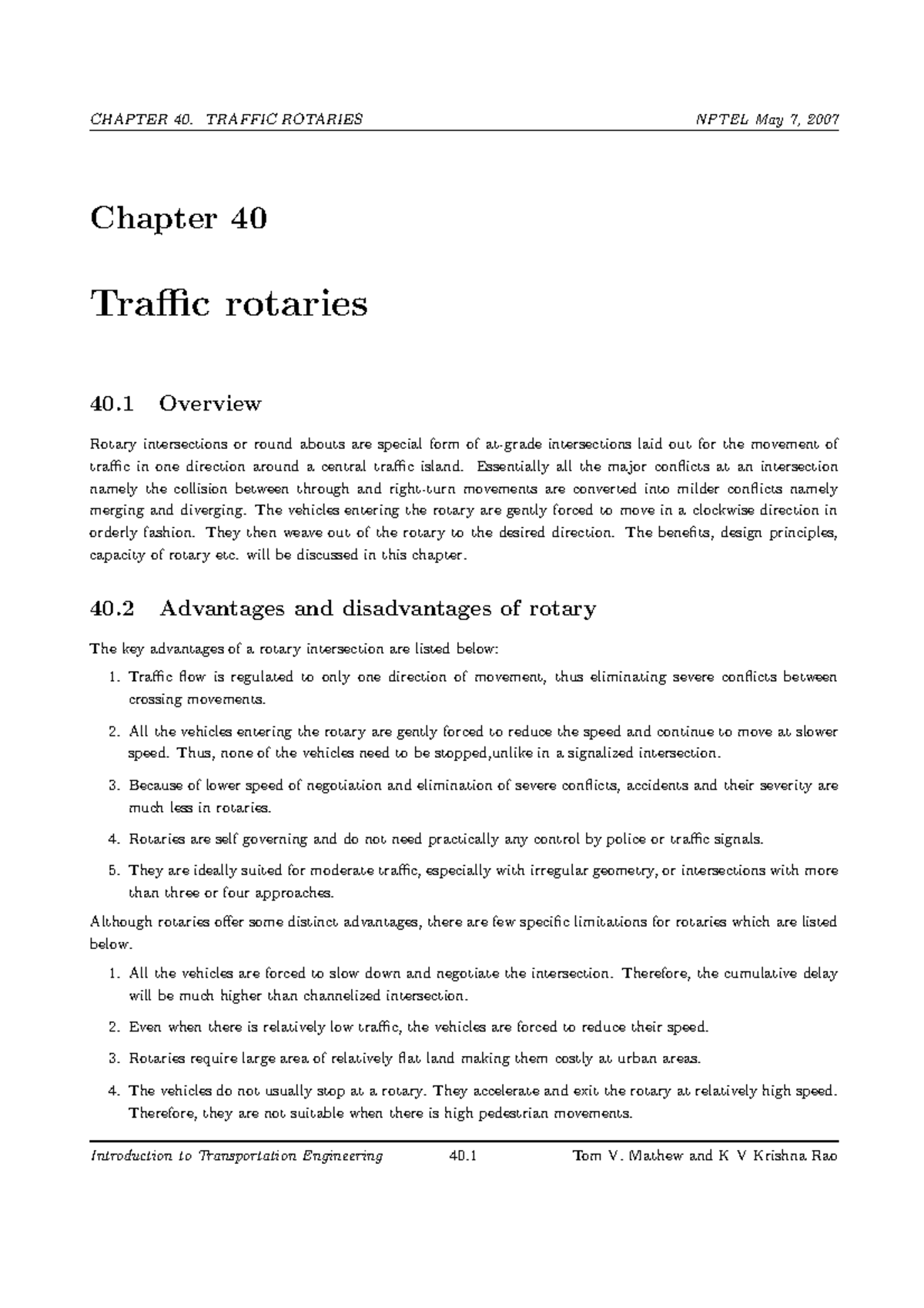 Lec 40 Official Notes Of Professor Pramanand Bera Chapter 40 Traffic Rotaries 40 Overview 2382
