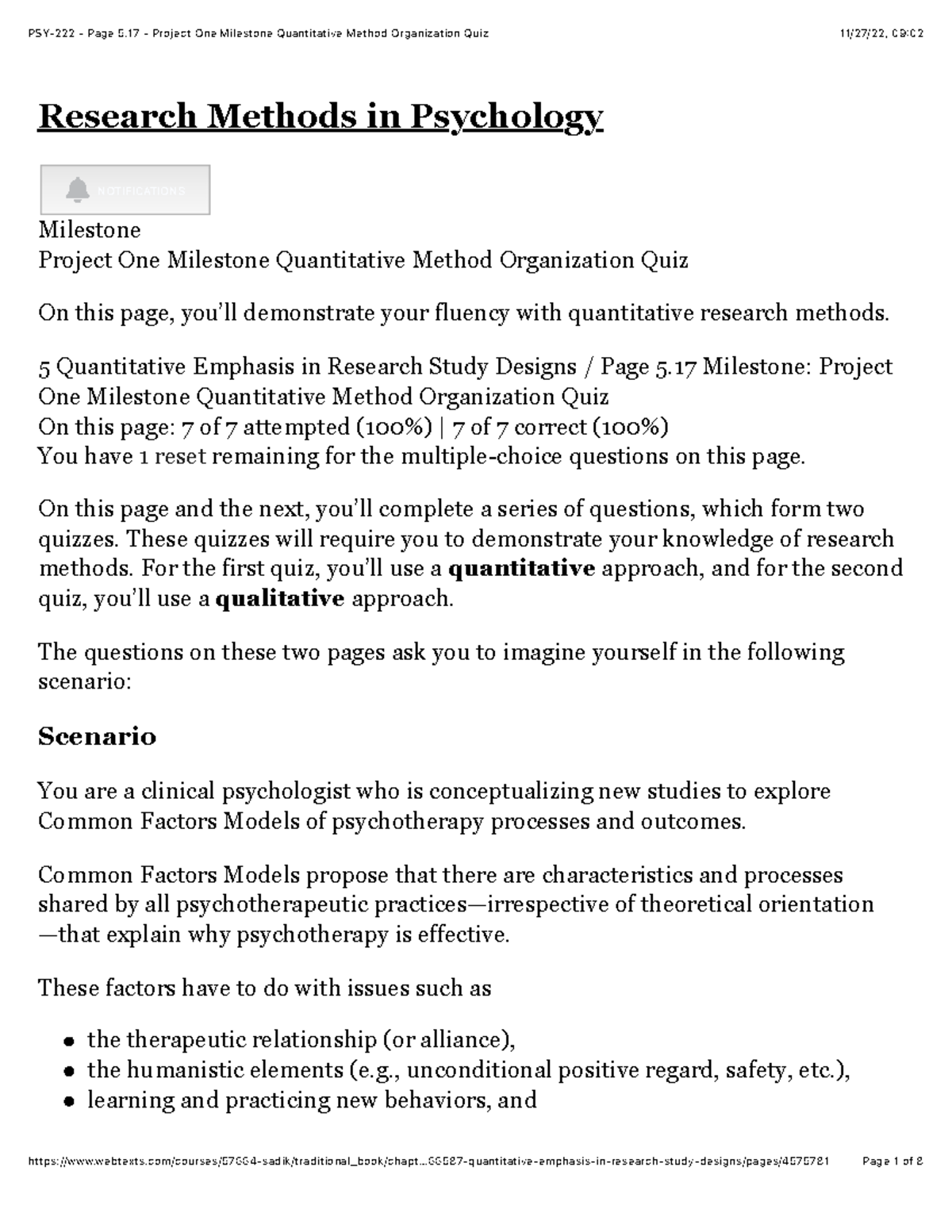 PSY-222 - Page 5.17 - Project One Milestone Quantitative Method ...