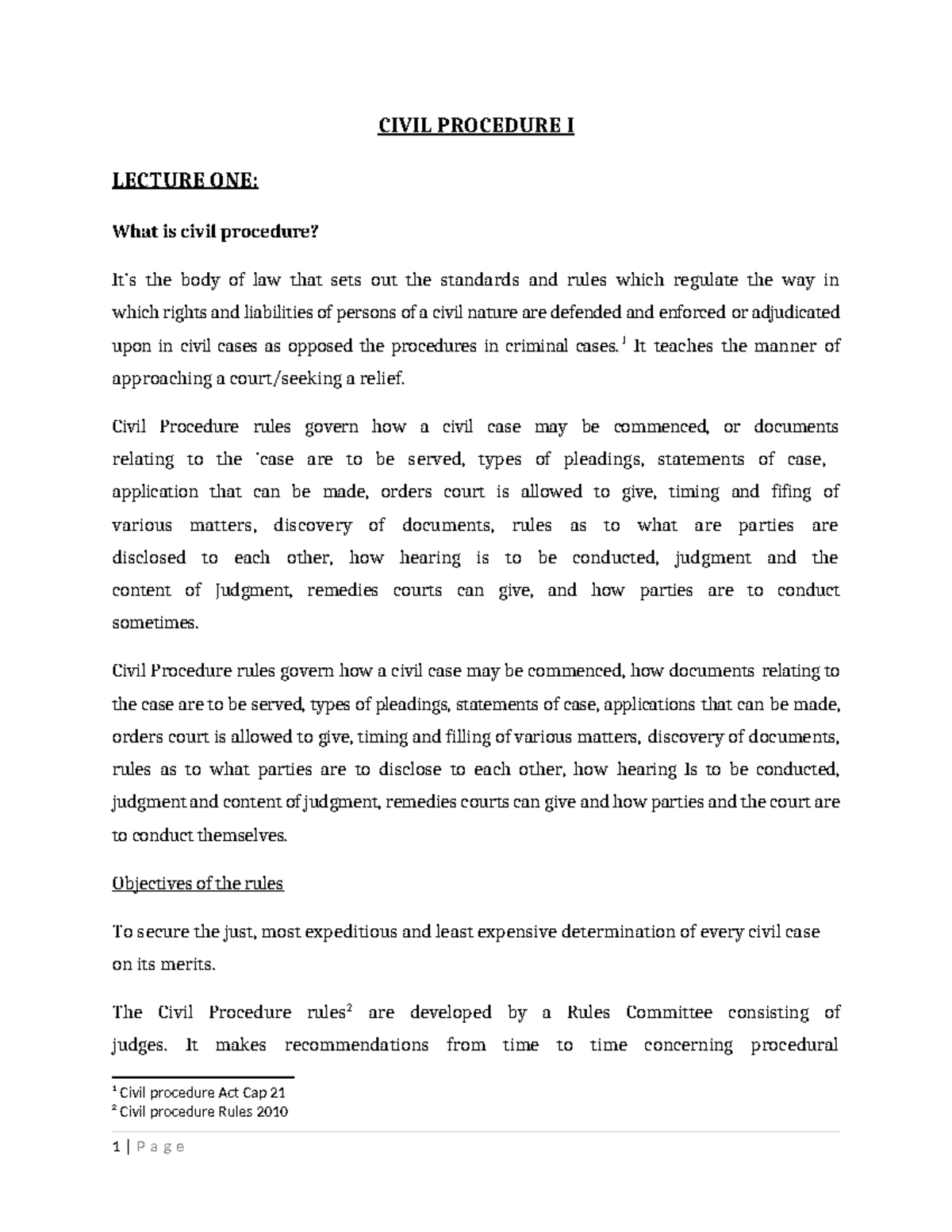 Striking OUT OF Pleadings - CIVIL PROCEDURE I LECTURE ONE: What is ...