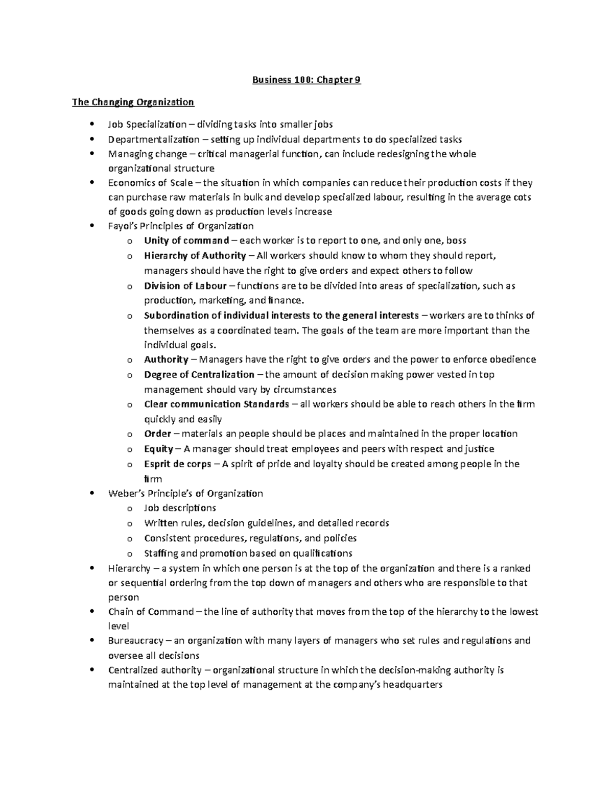 Chapter 9 - Lecture notes 9 - Business 100: Chapter 9 The Changing ...