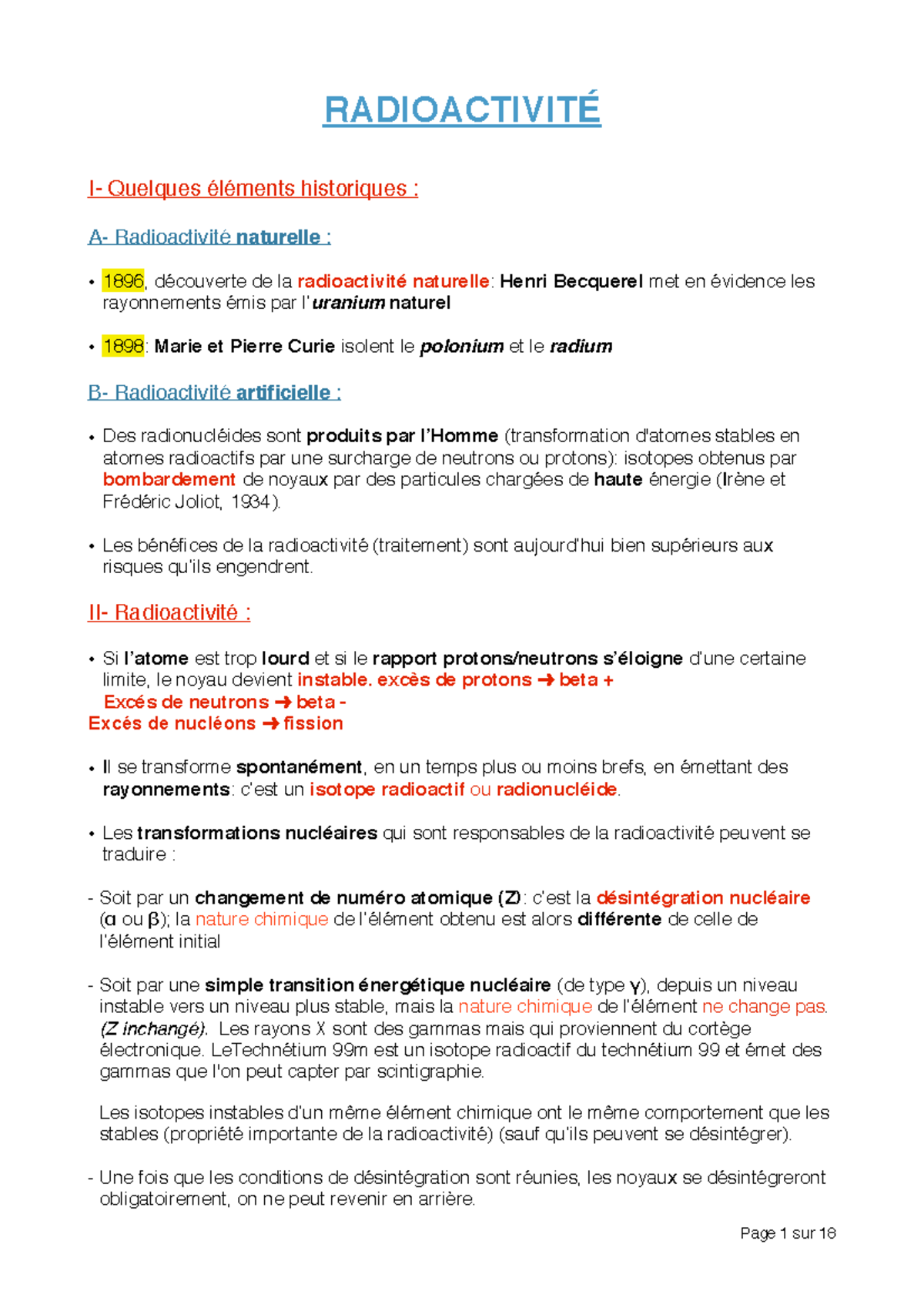 Chapitre. 16 Radioactivite - RADIOACTIVITÉ I- Quelques éléments ...