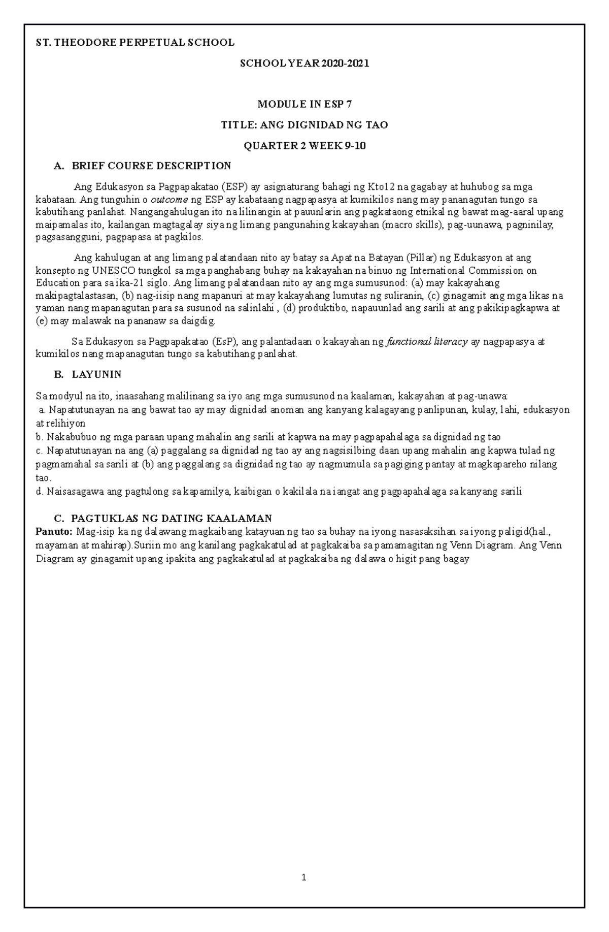 ESP 7 2ND Grading Weeks 9-12 MODULE FOR ESP 7 - ST. THEODORE PERPETUAL ...