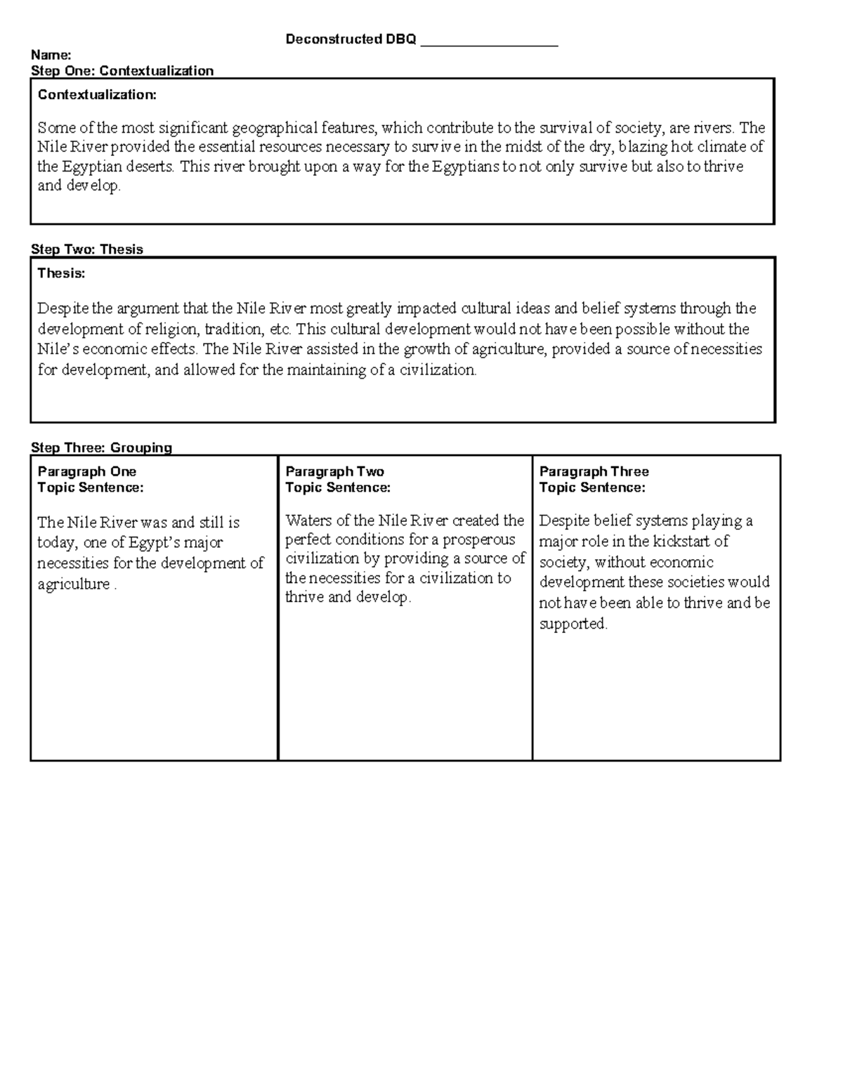 DBQ Practice Sheet - DBQ planning - Deconstructed DBQ ...