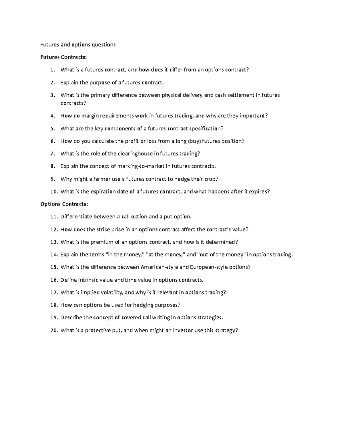Futures and options questions - Futures and options questions Futures ...