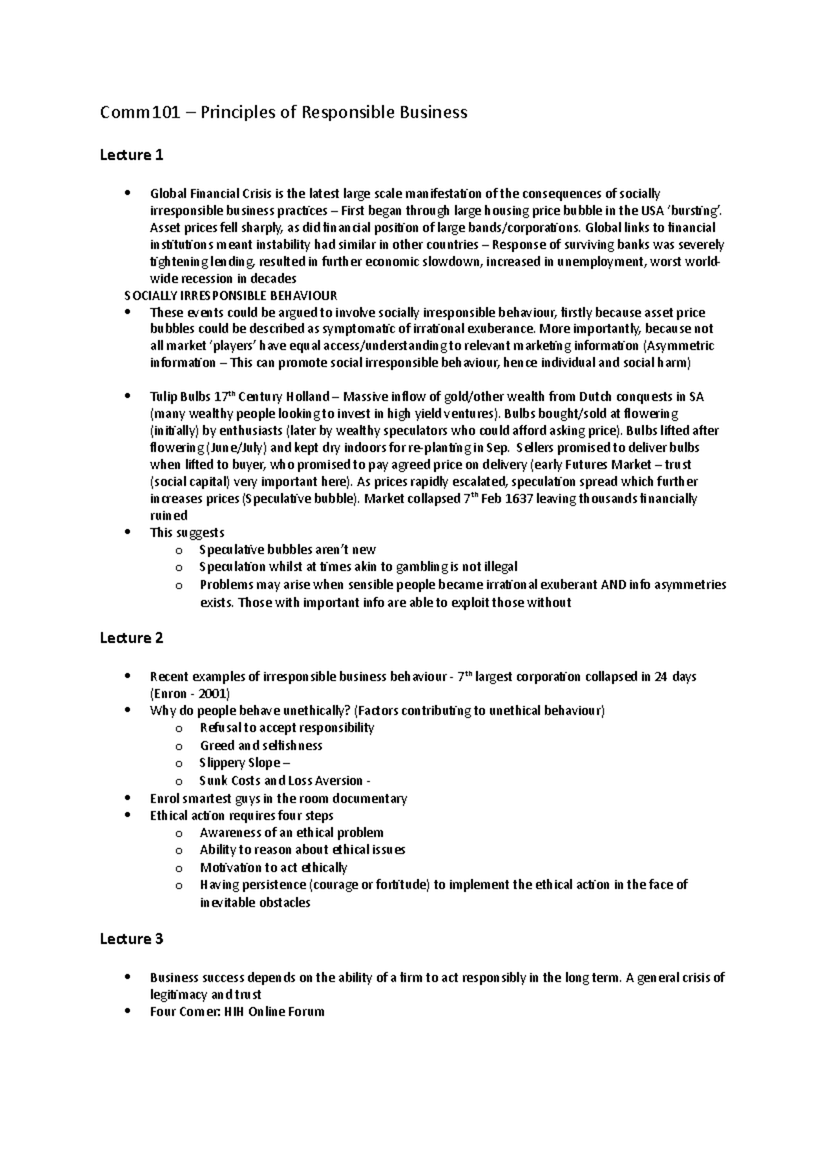 Comm101 Lectures - ... - Comm101 – Principles of Responsible Business ...