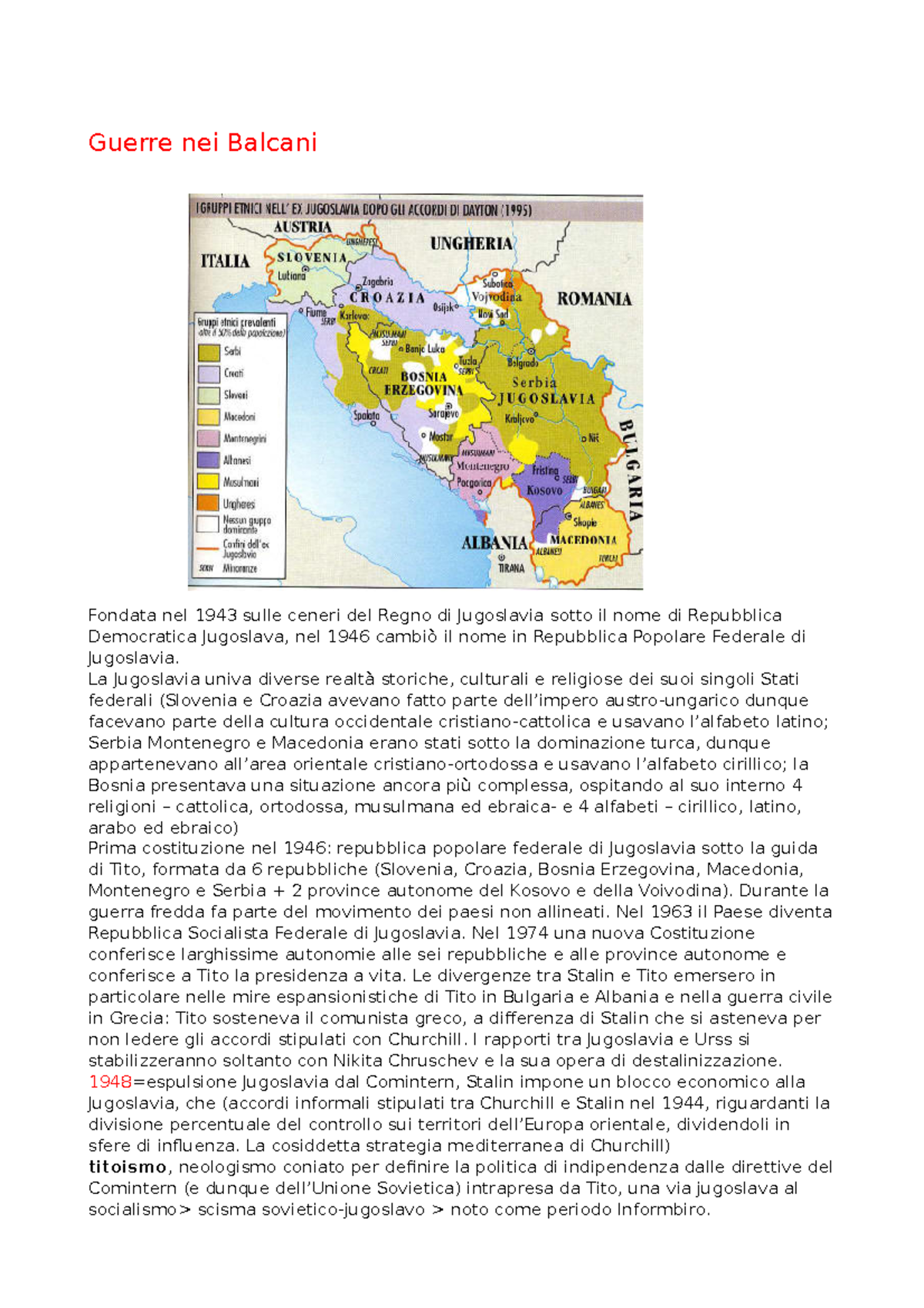 Appunti relazioni intern - Guerre nei Balcani Fondata nel 1943 sulle ...