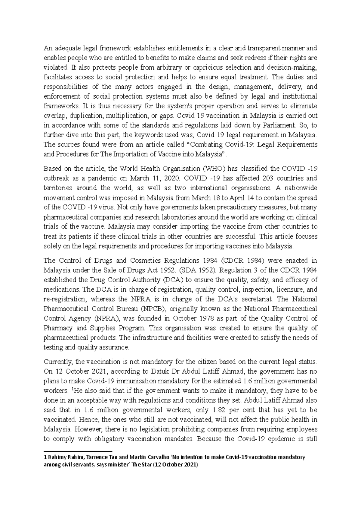 Legal Framework Assignment - An adequate legal framework establishes ...