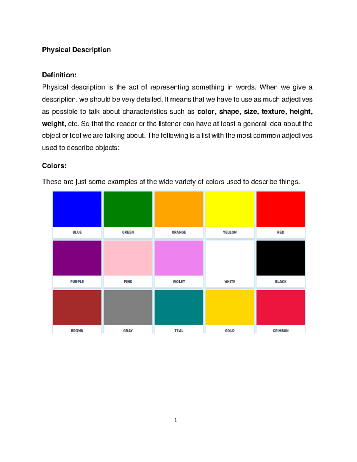 Week 10- Class 1-Phy-Des - Physical Description Definition: Physical ...
