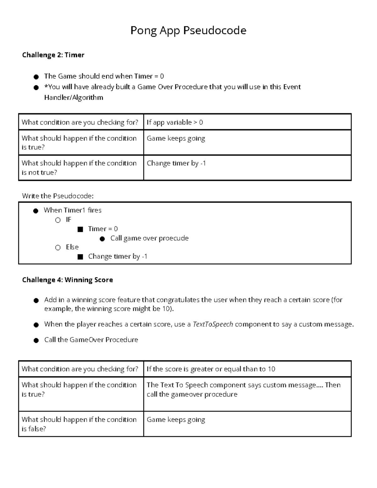 Pong App Pseudocode - In-Class Assignment - Pong App Pseudocode ...